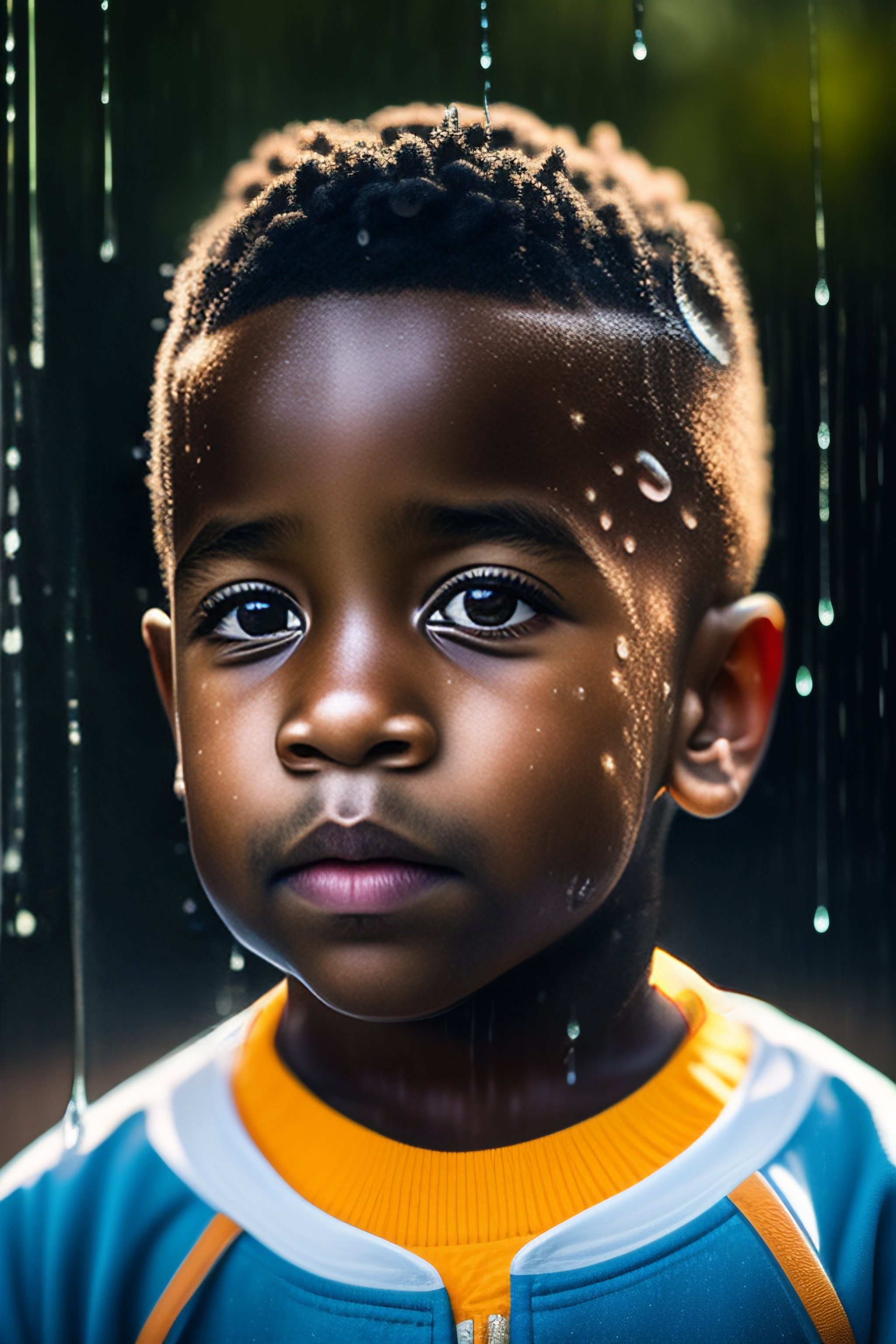 Lexica - A portrait of a black boy playing in the rain