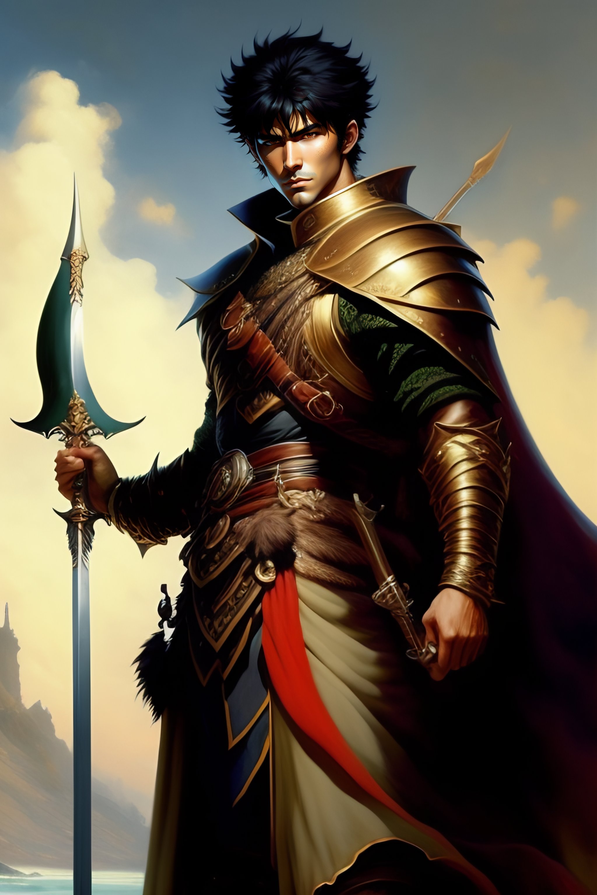 Lexica - A painting of a man holding a sword, concept art by Kentaro ...