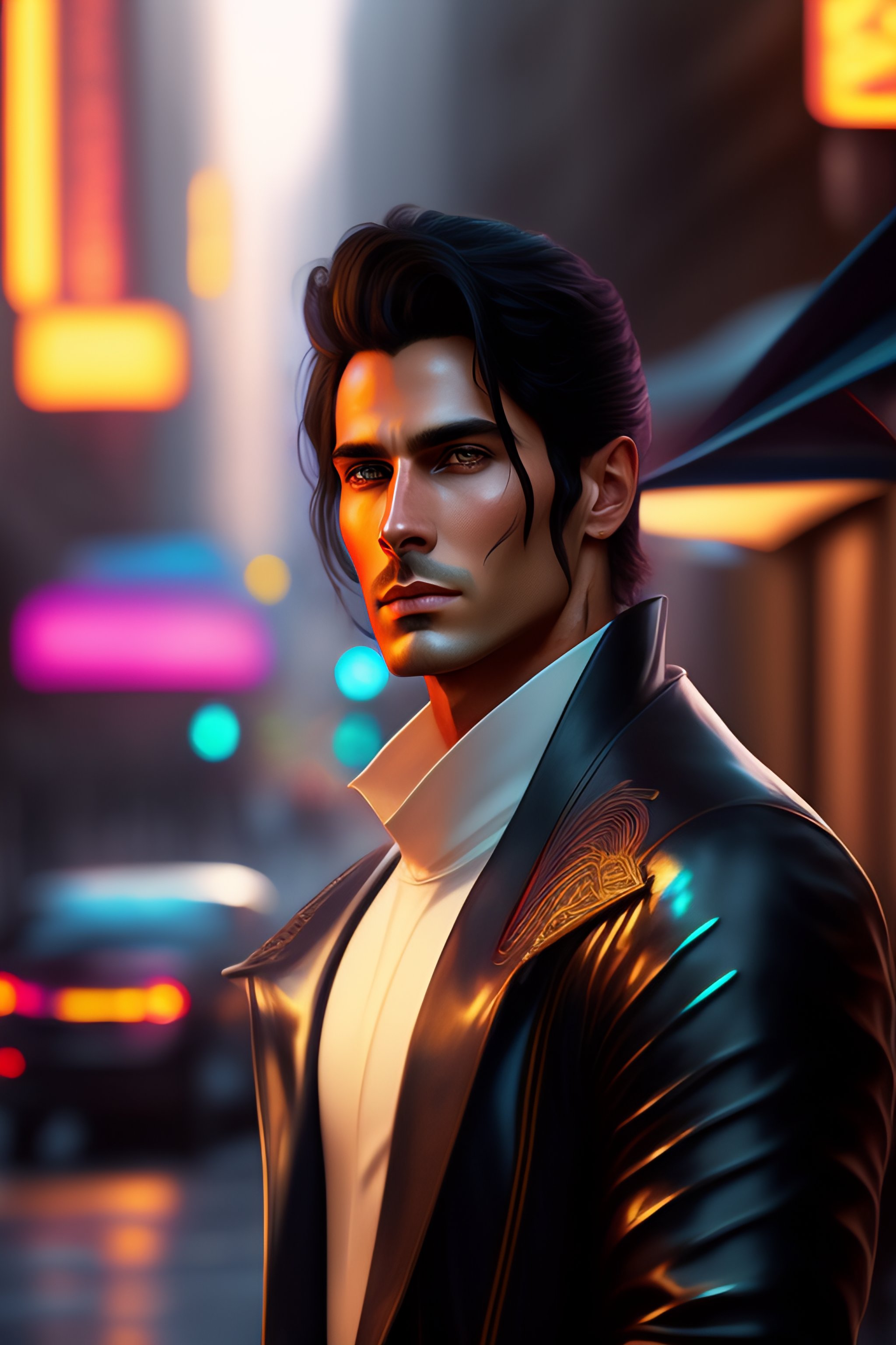 Lexica - Full length shot of handsome dark haired male standing in ...