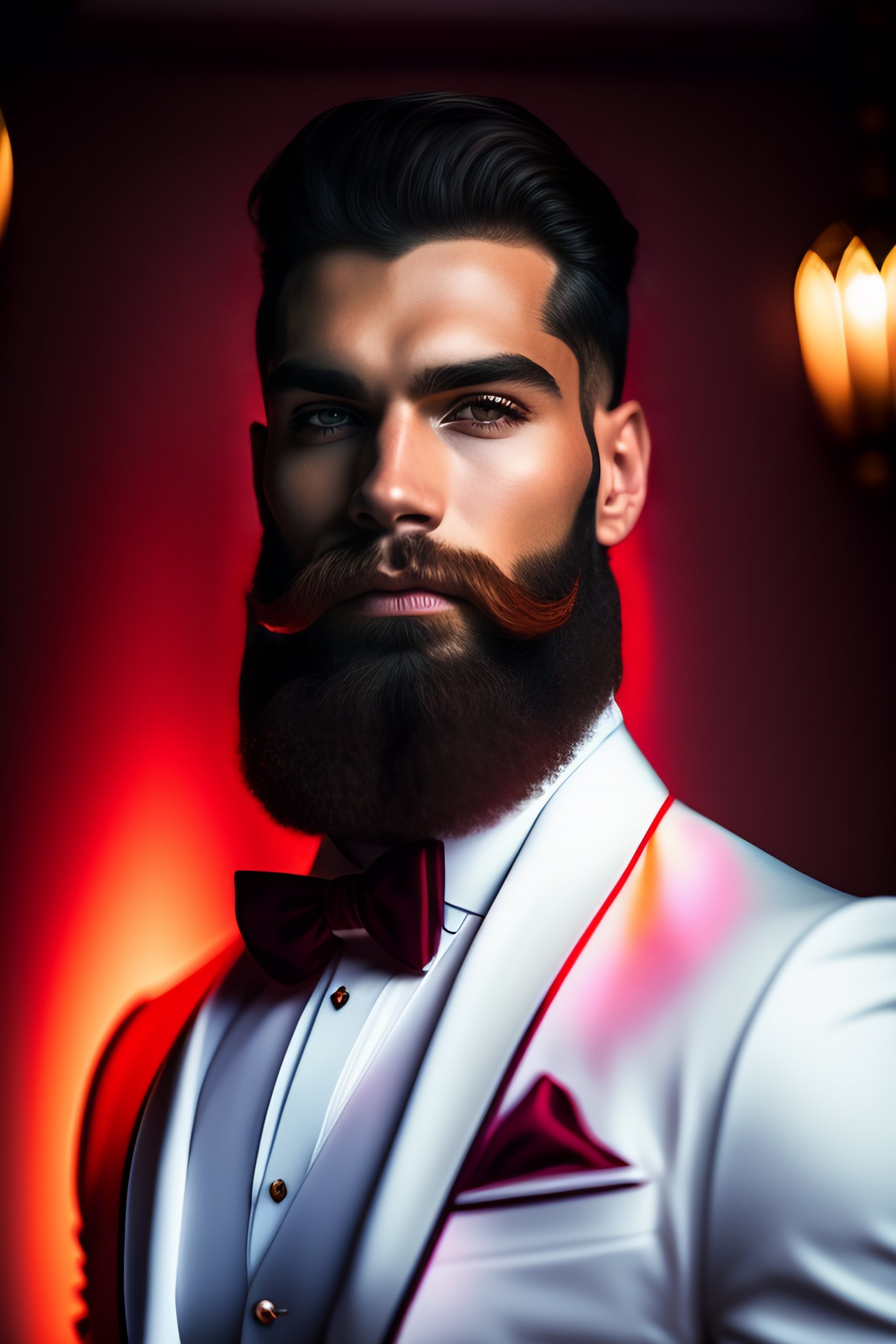 Lexica - Close portrait of elegant men long beard red eyes person in ...