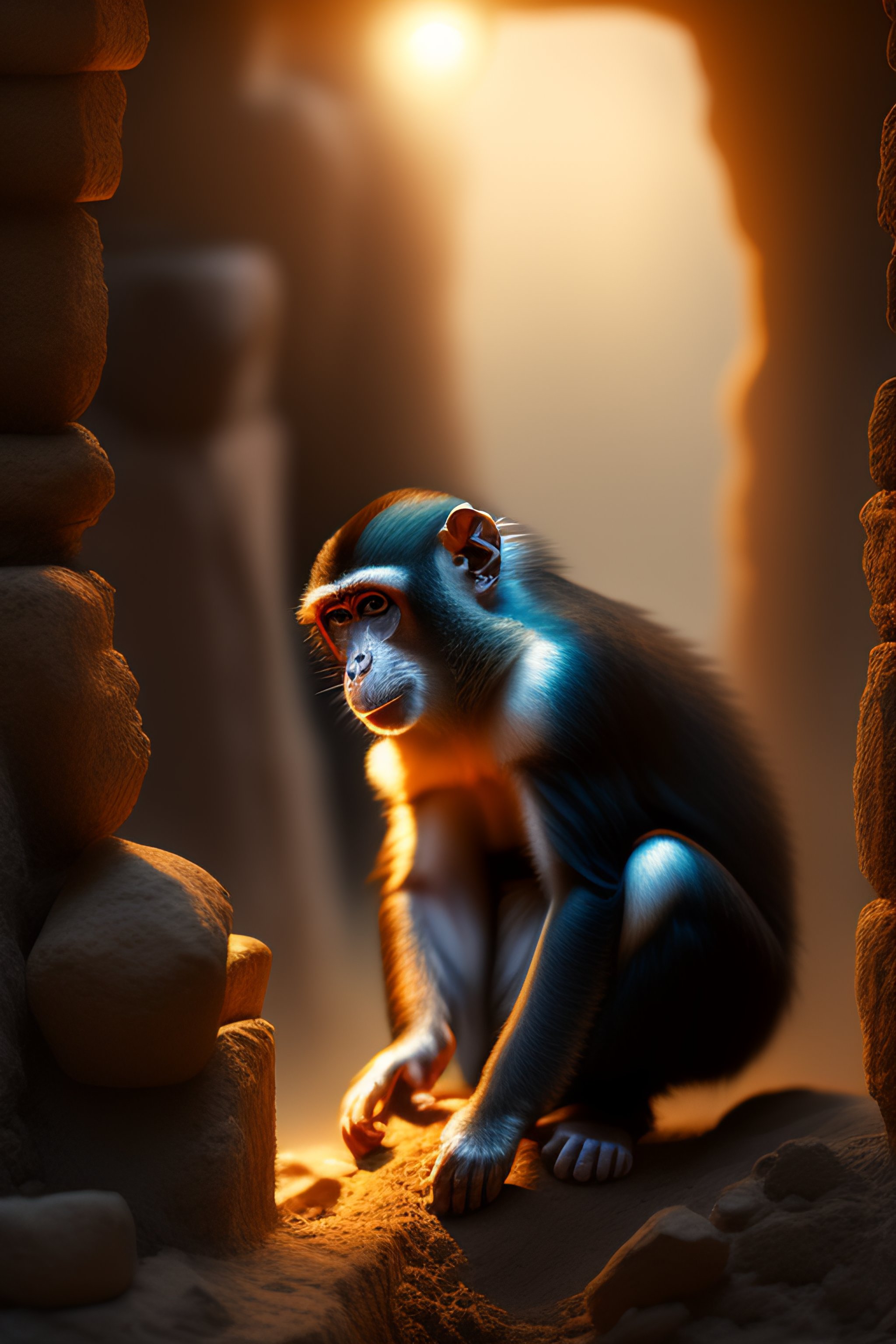 Lexica - Archaeologist studying excavations, monkey, night- key ...