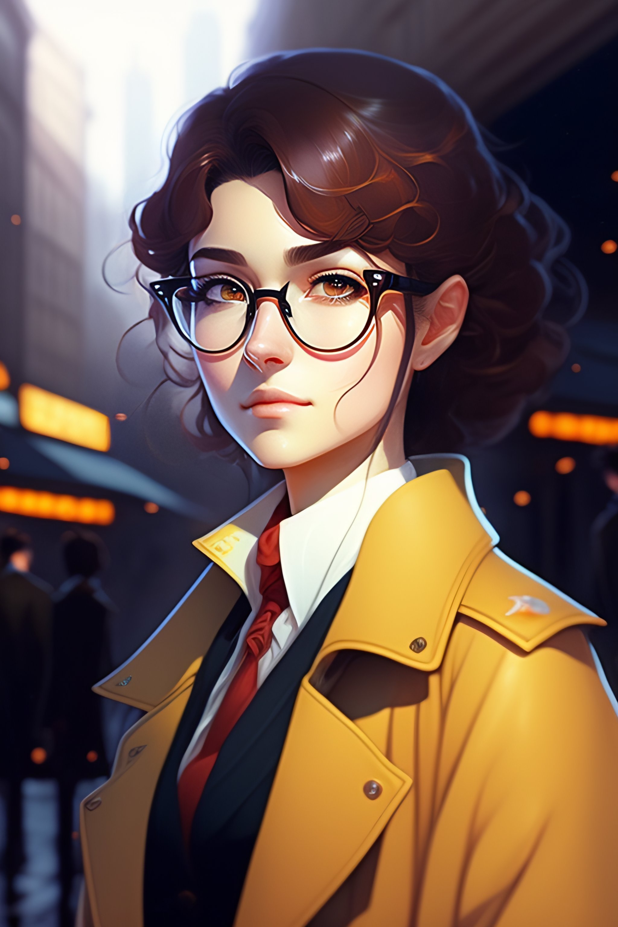 Lexica - Spectacles pale sin freckles long curly hair young reporter ...