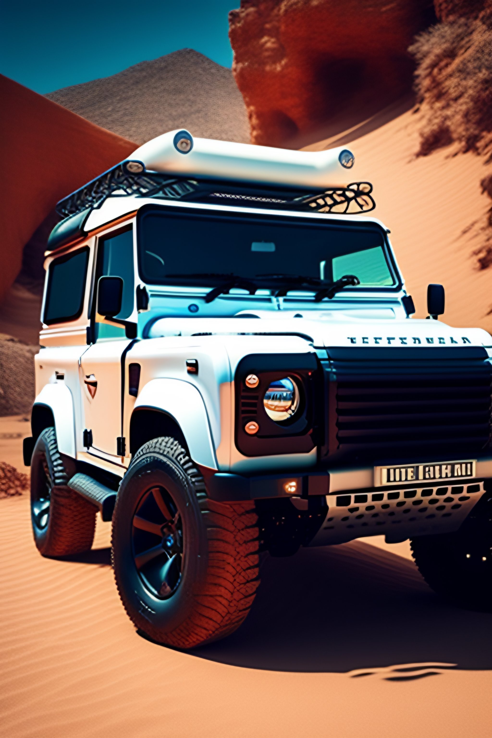 Lexica - A defender 110 year 1996 white color in futuristic scenery
