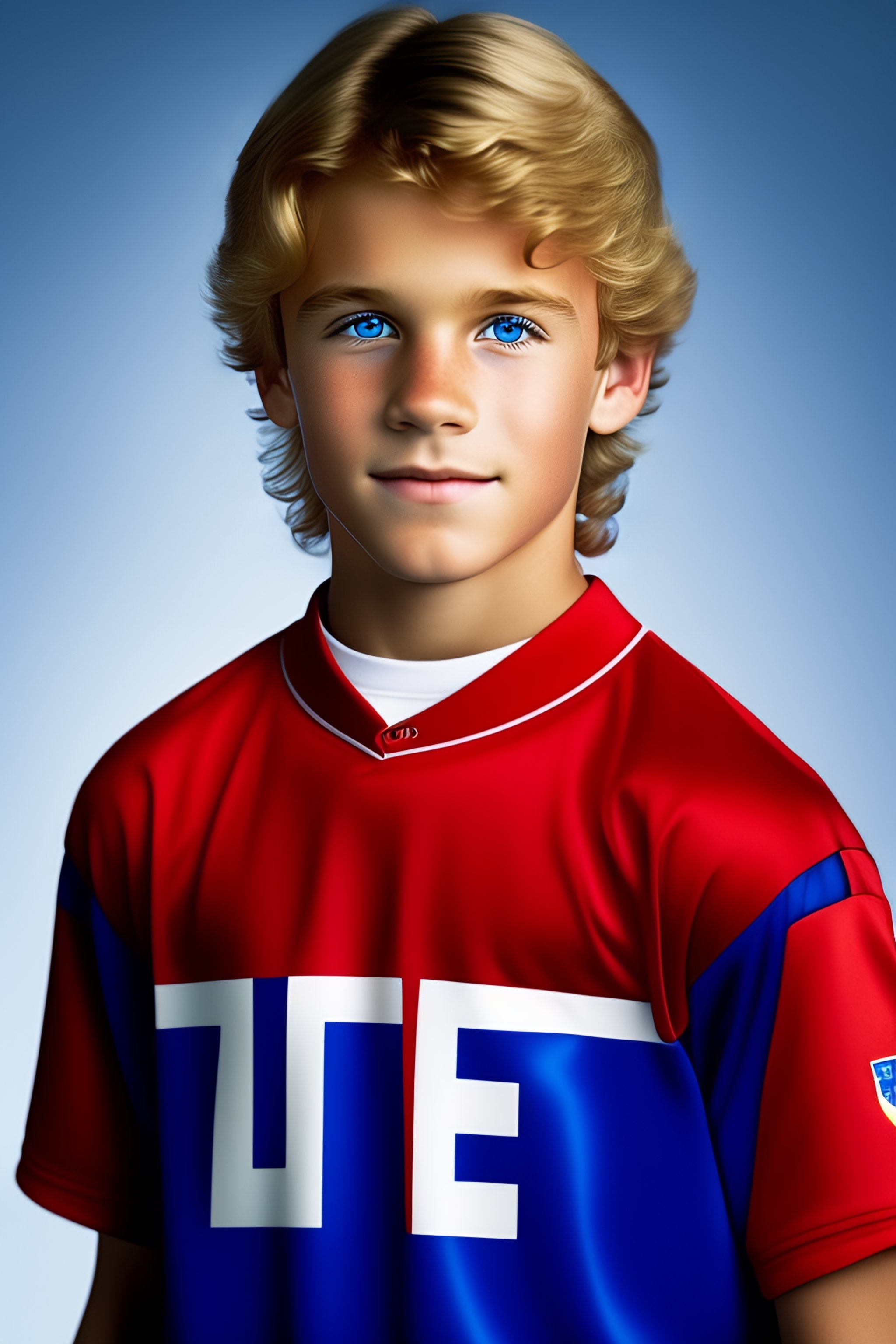 Lexica - 12 year old boy with wavy blond hair and blue eyes. He is ...