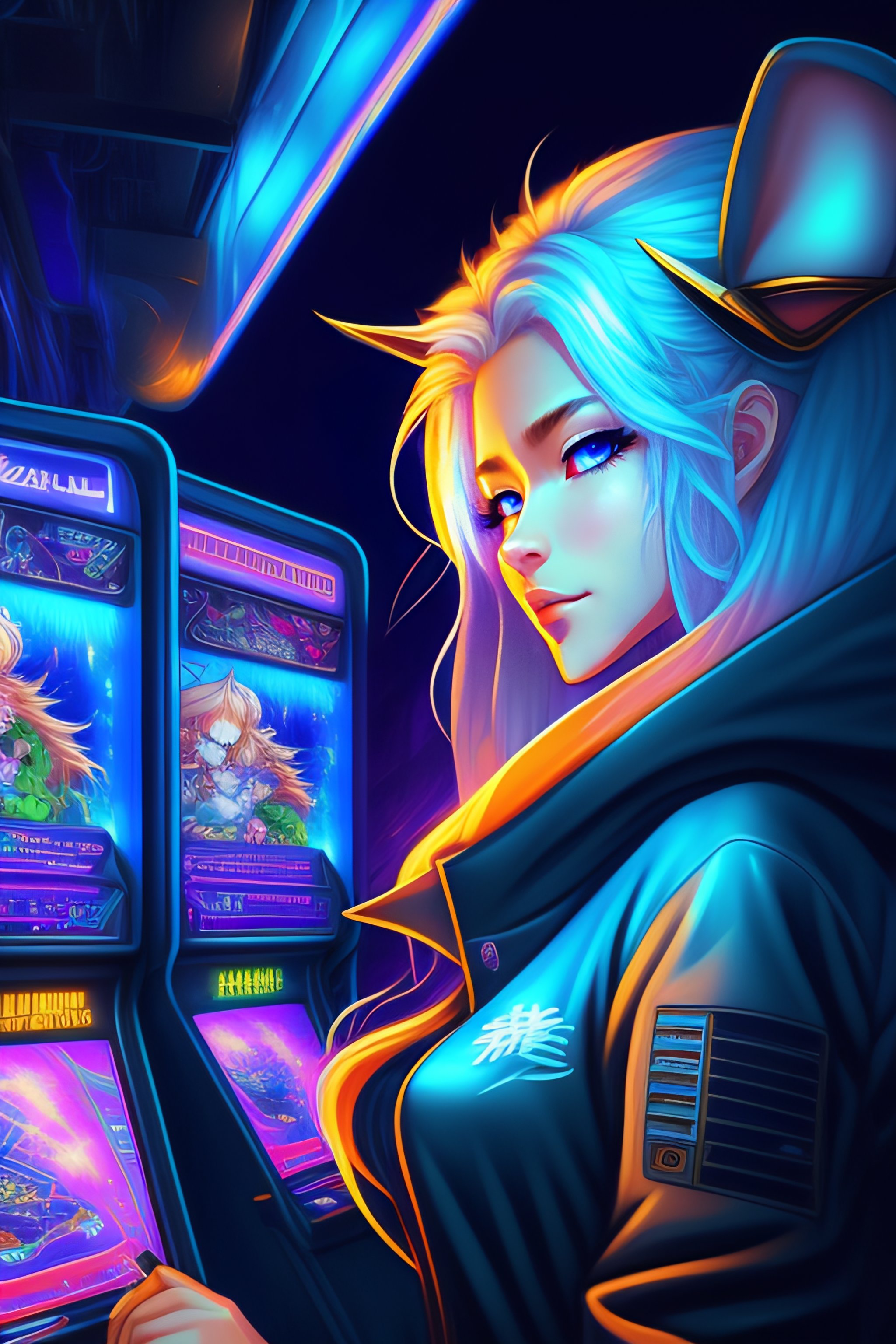 Lexica Anime Style Environmental Wide Shot Of A Chaotic Arcade At Night Playing An Arcade Game