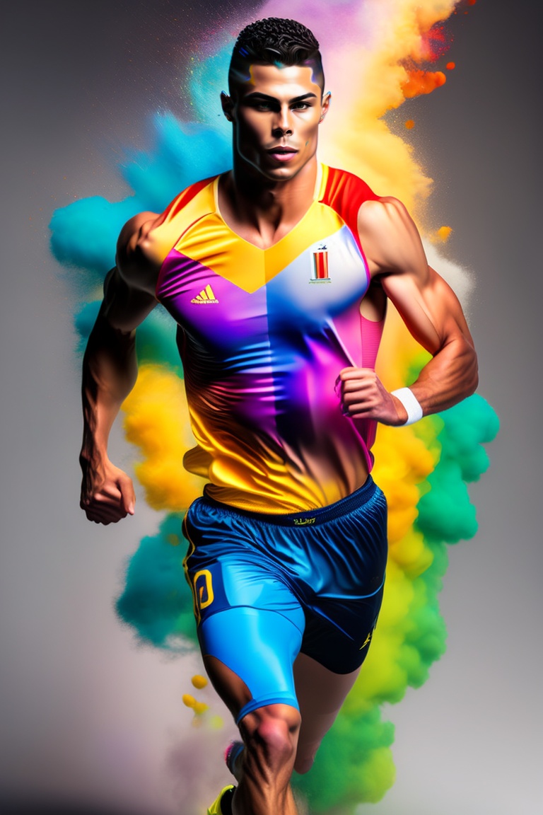 Lexica - Ronaldo running with a colorful splash of paint on his body ...