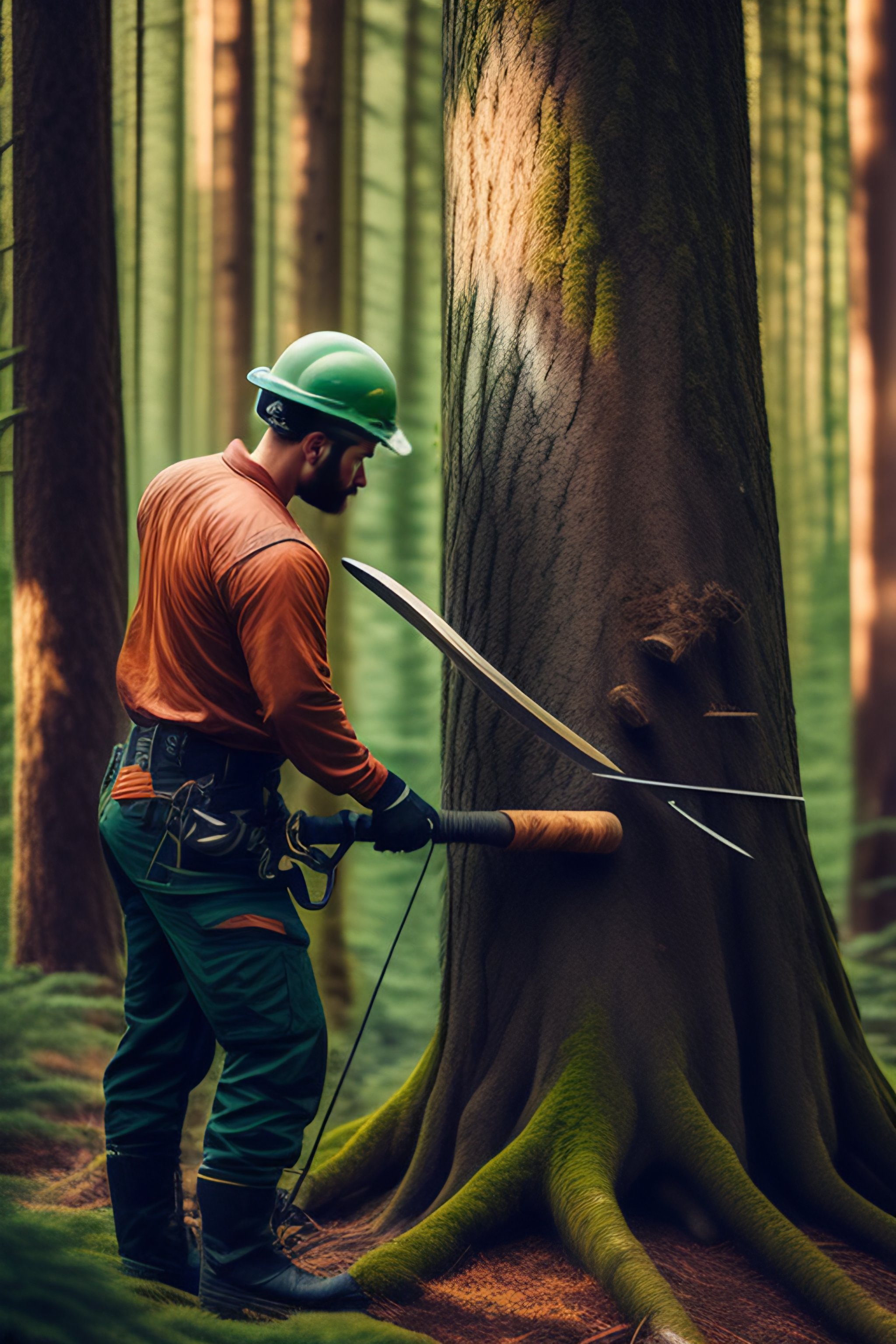 Lumberjack Cutting Down A Tree