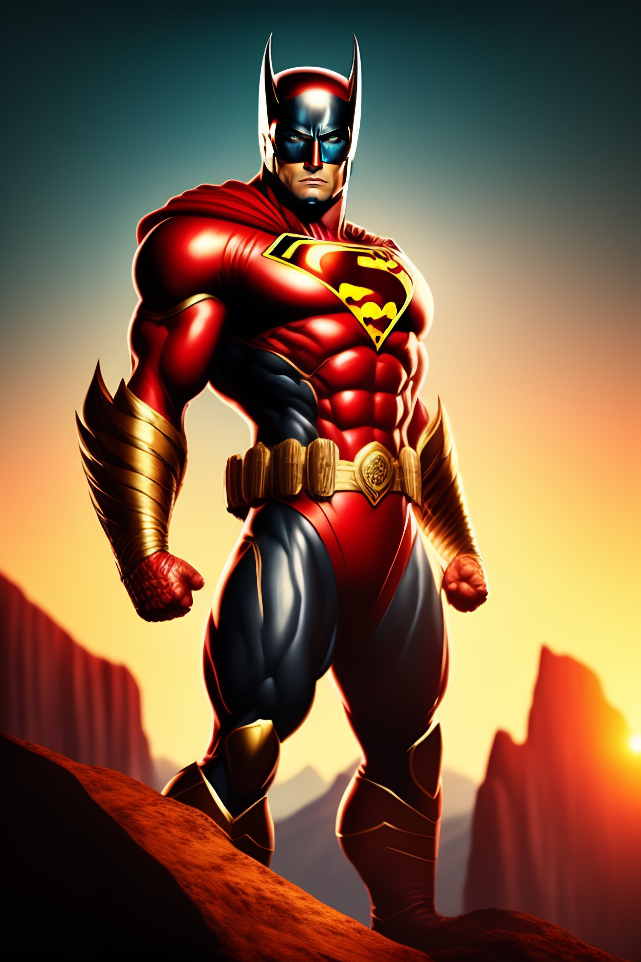 Lexica - A superhero warrior with big hands Standing on the top of a ...