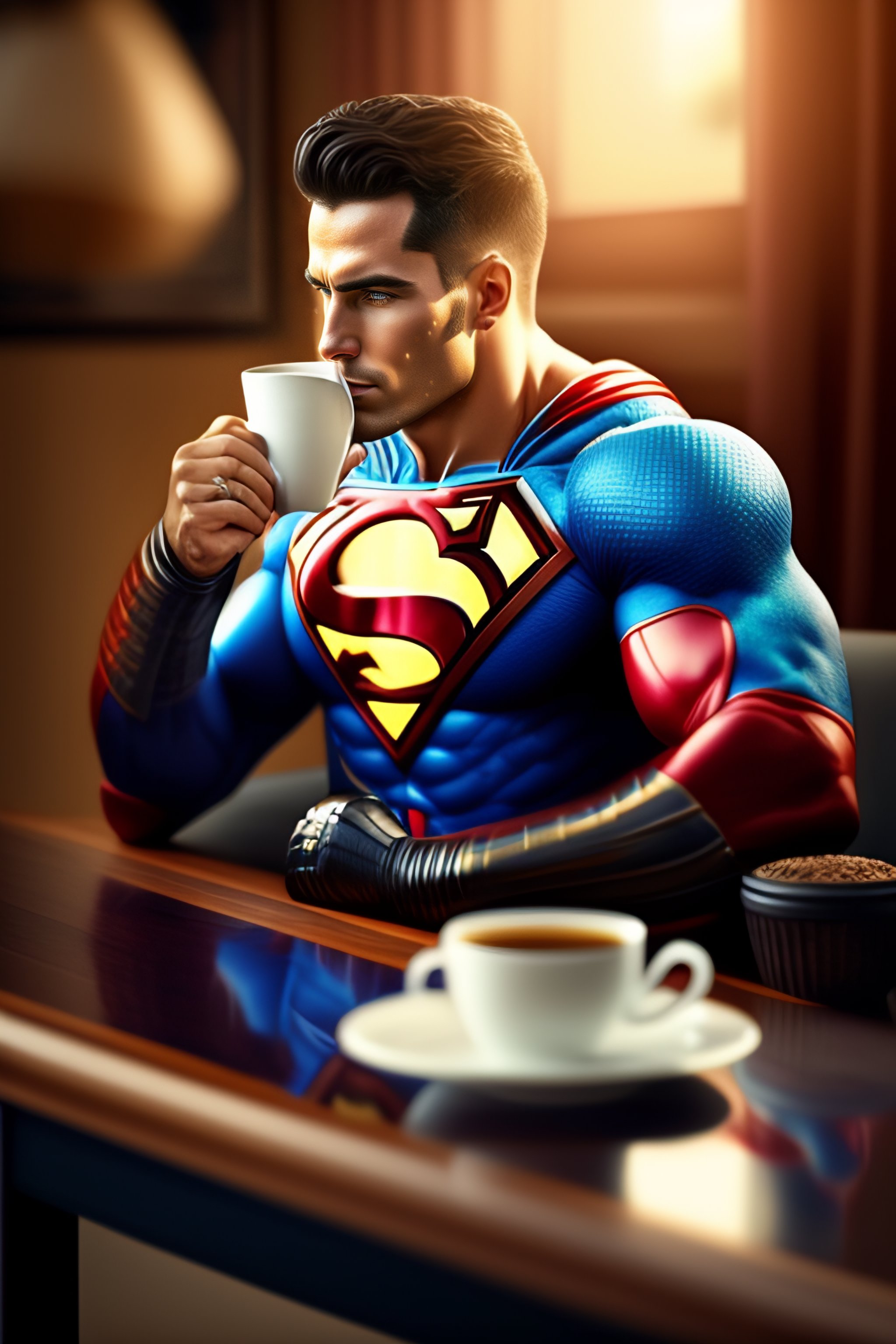 Lexica - Super hero drinking coffee