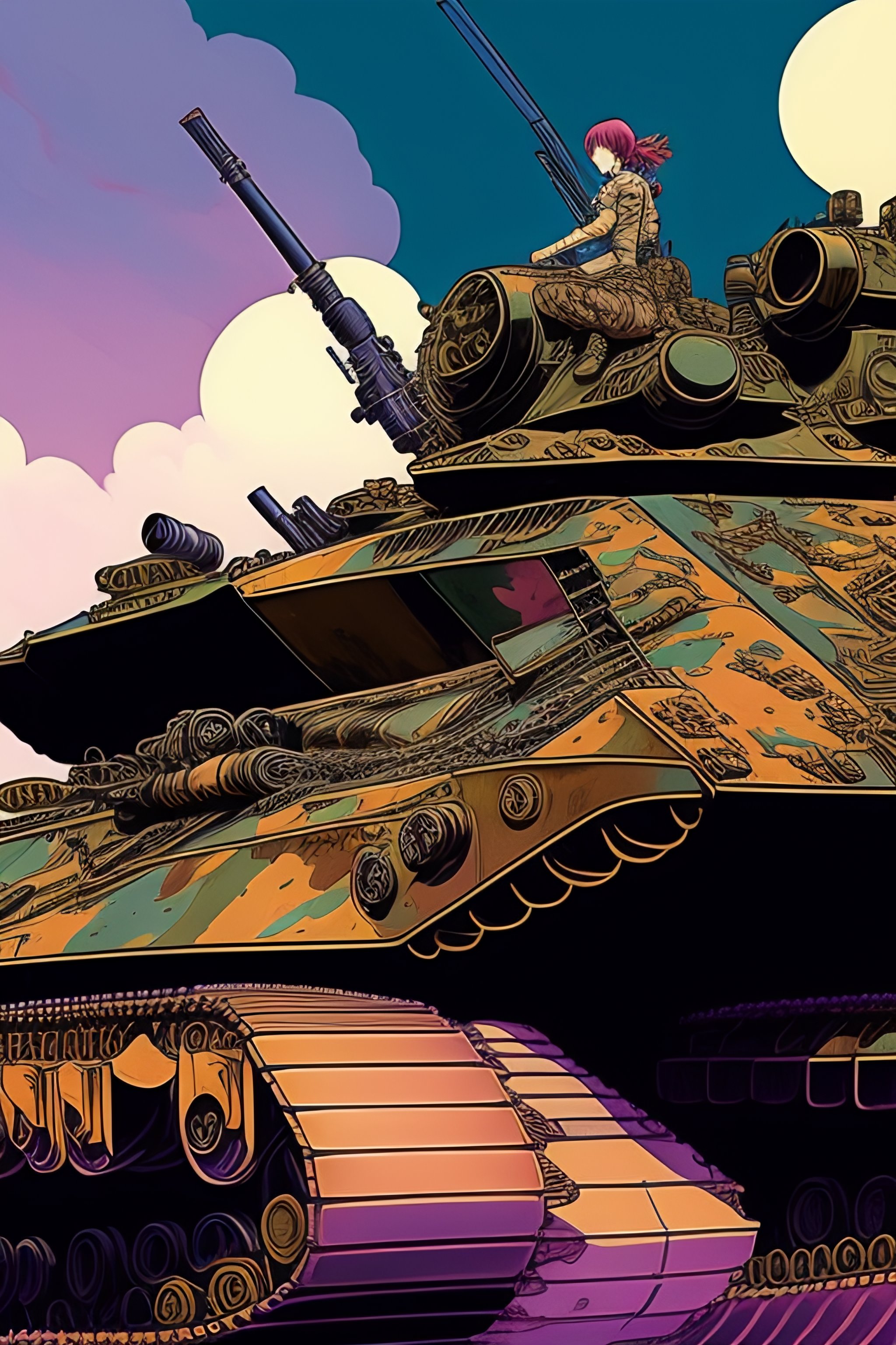 Lexica - Vintage 90's anime style. cluttered tank interior; military ...