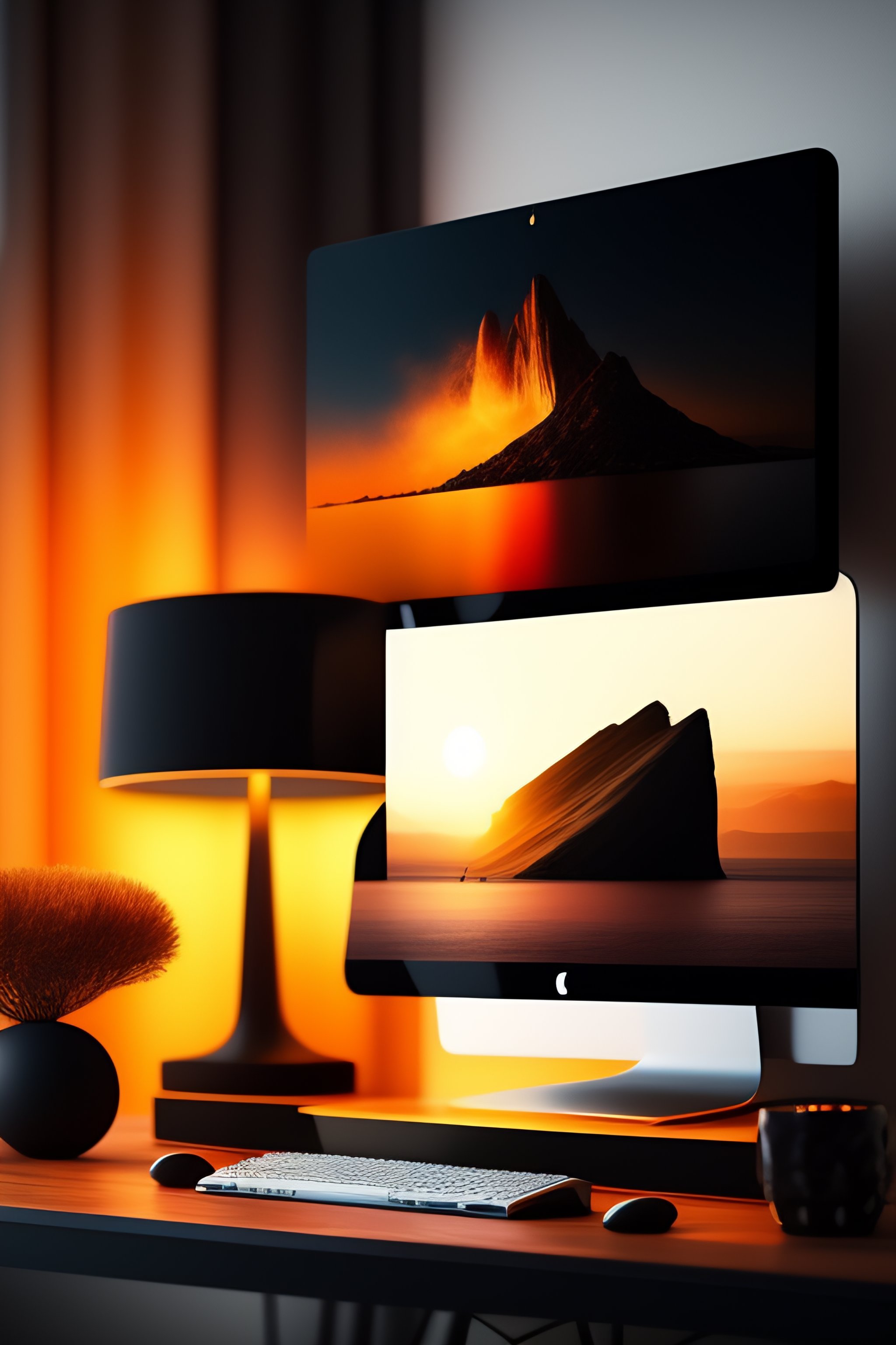 Lexica - Escritorio simple moderno con dos monitor en el tope y una pc ...