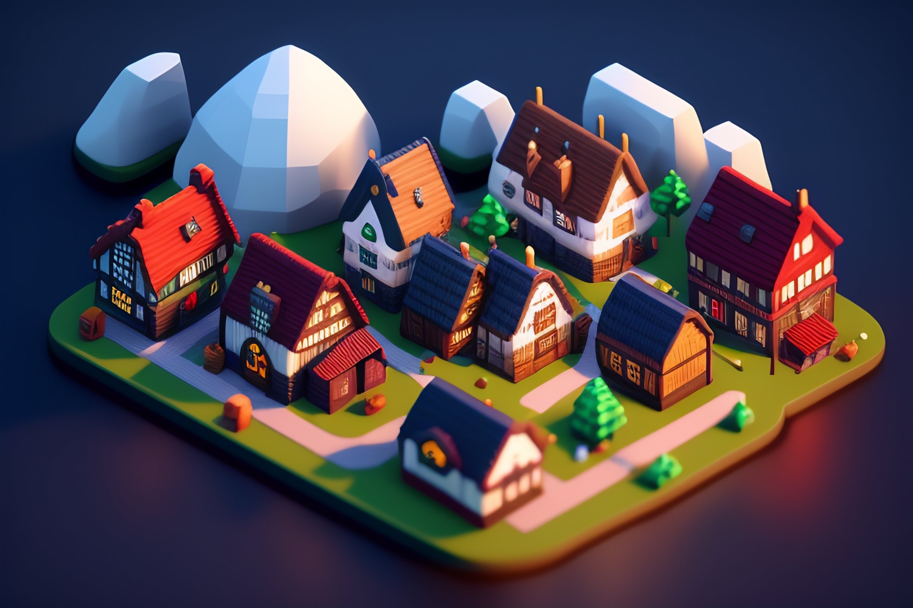 Lexica - Isometric norwegian town, unreal engine voxel render, pixel art
