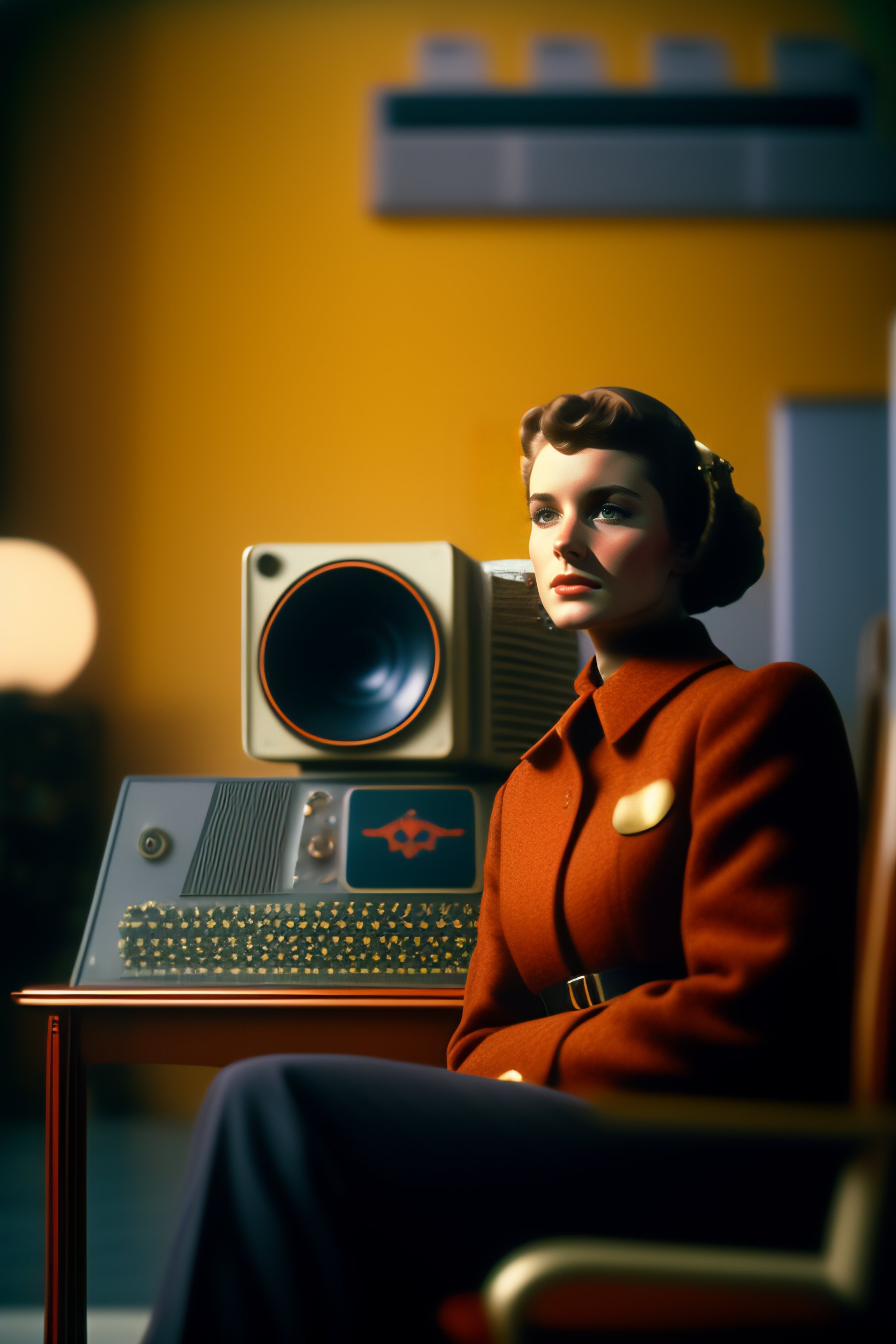 Lexica - A Soviet girl sitting in a chair in front of a soviet computer ...