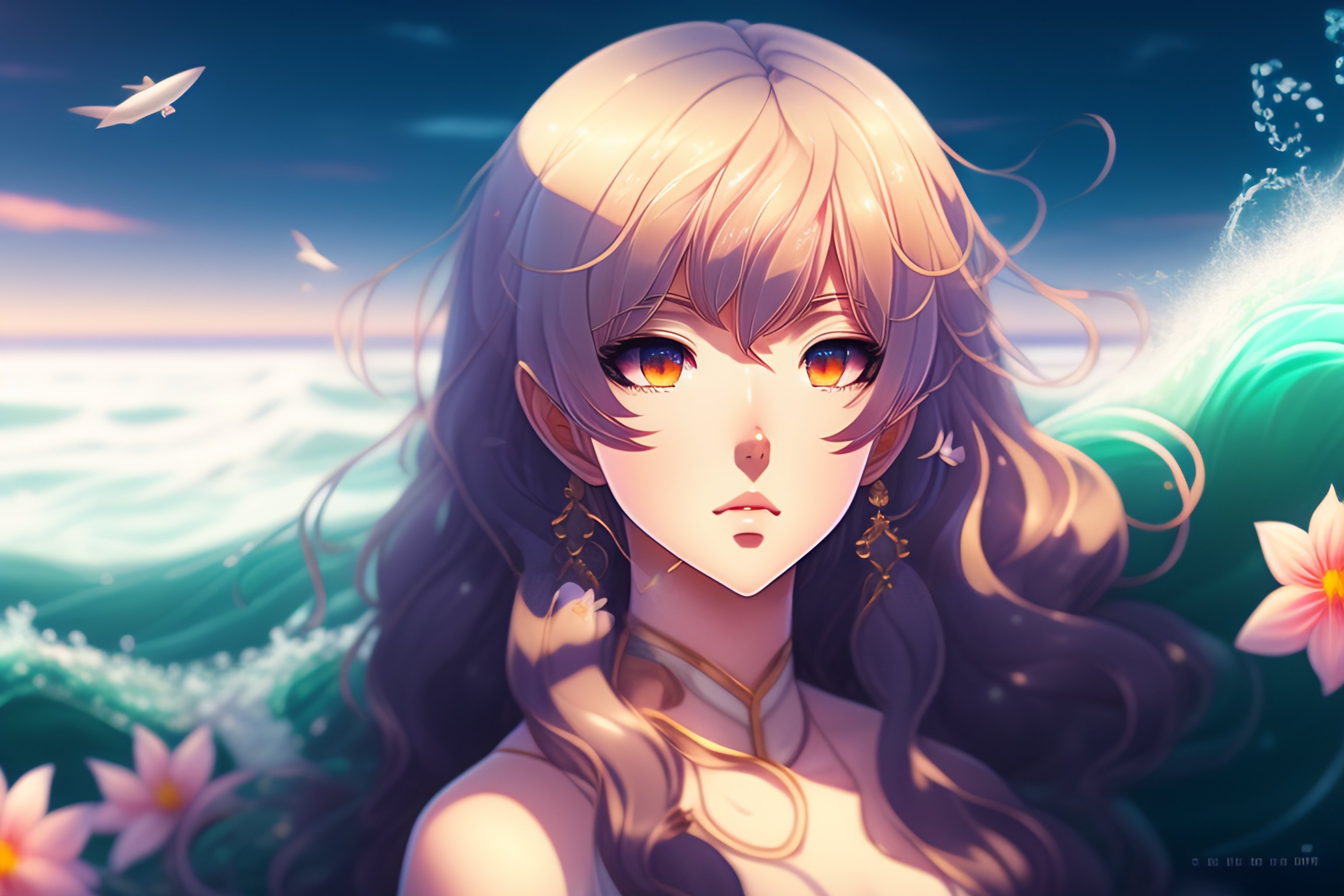 Lexica - Beautiful girl, anime style, ocean waves, masterpiece ...