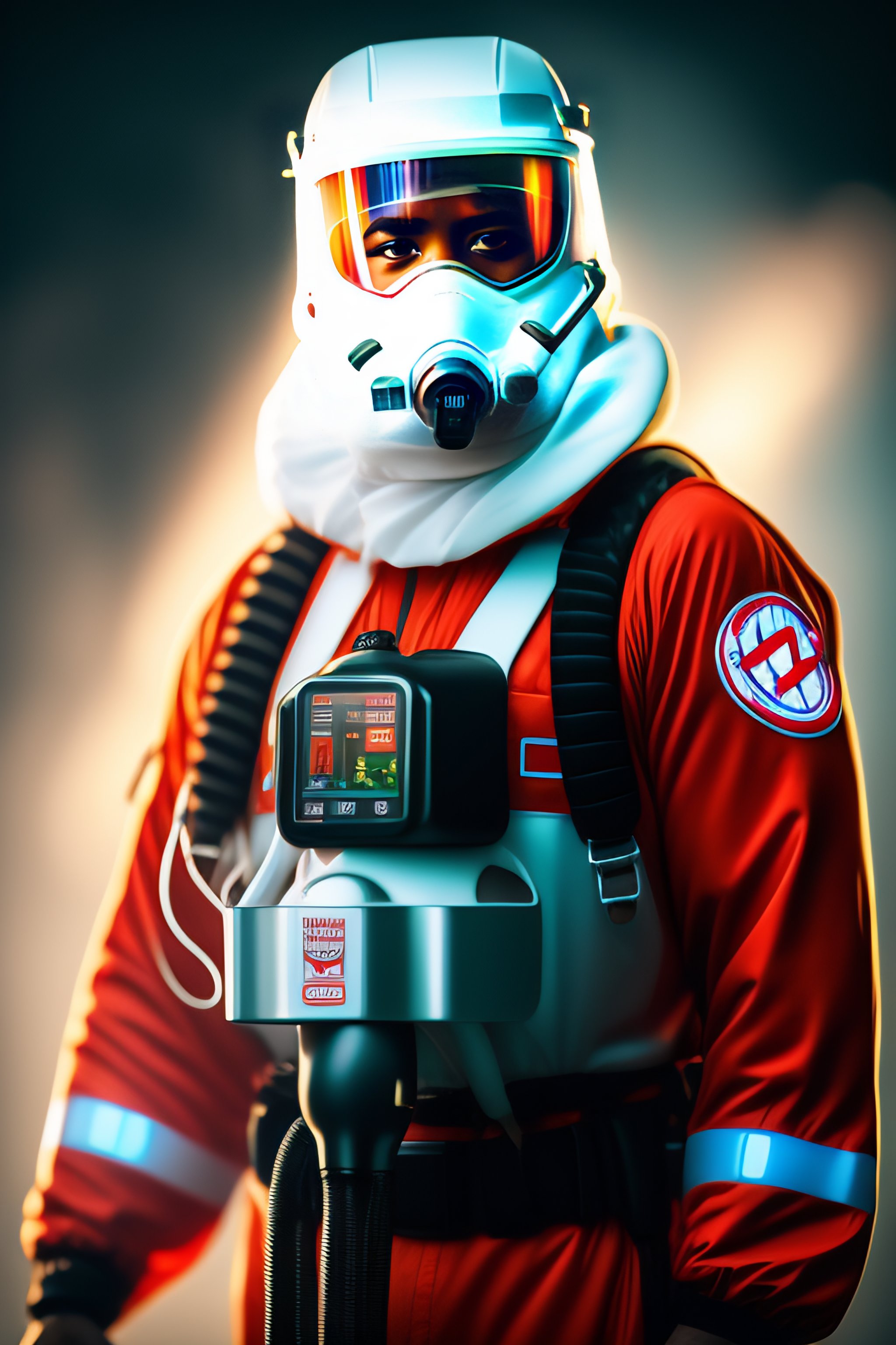 Lexica - Portrait of a ghost wearing a ghostbusters outfit and holding ...