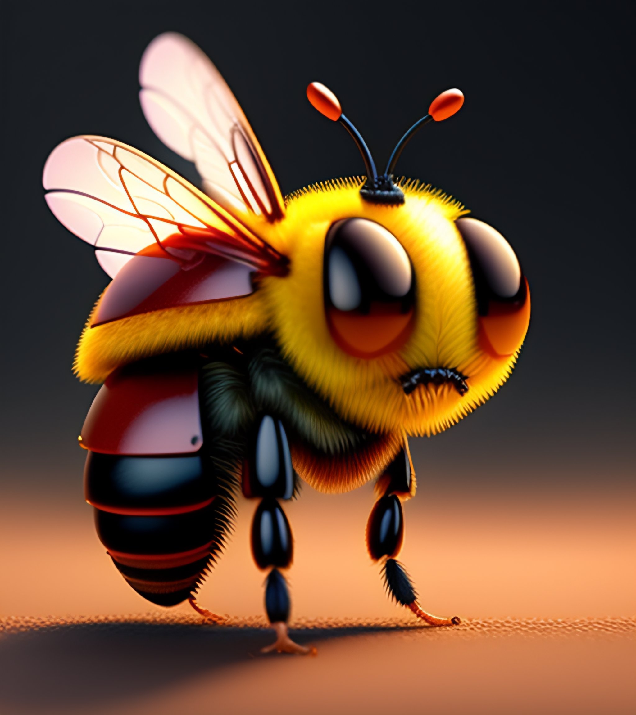 Lexica - Angry bee that likes coffee with red eyes and knight armor