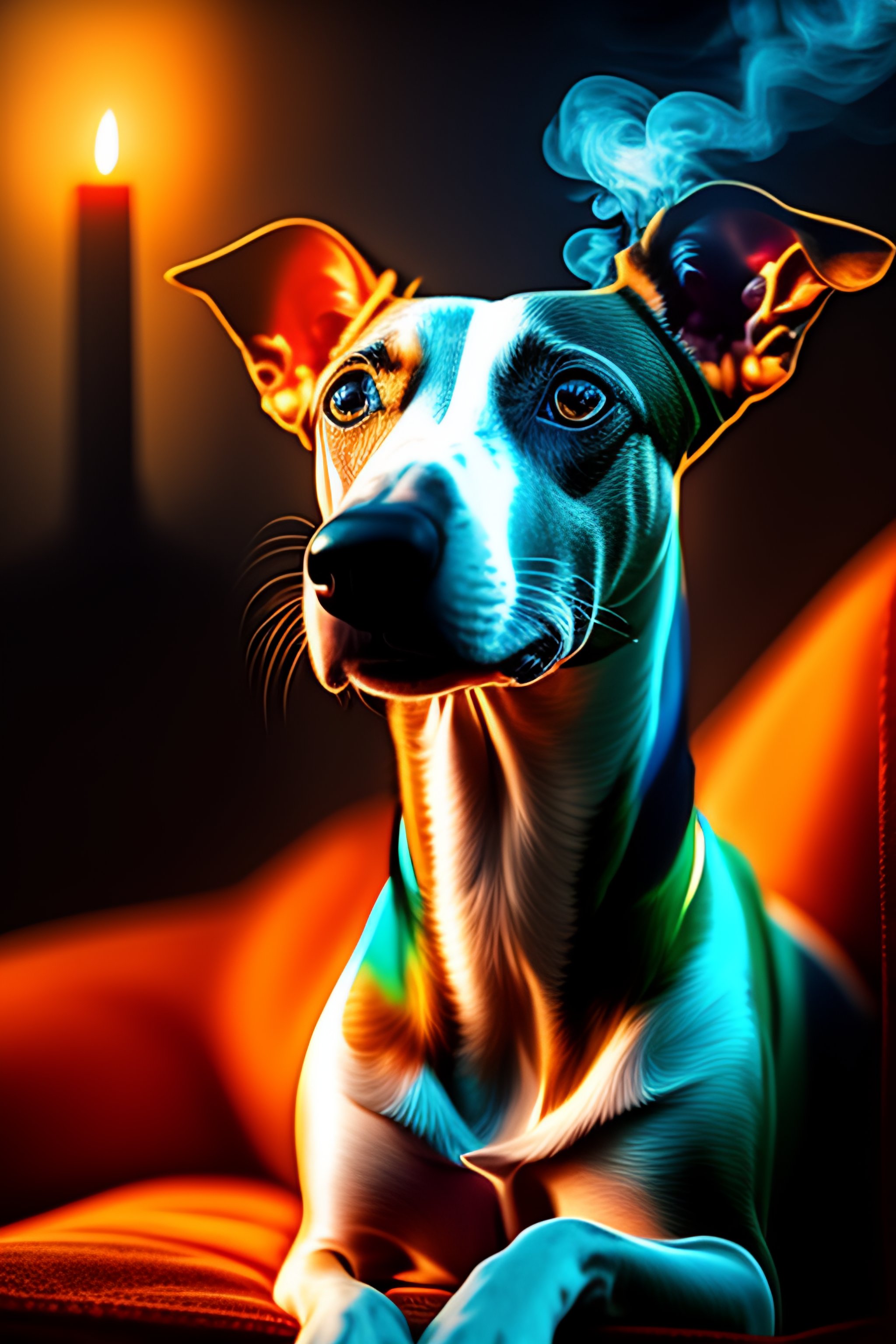 Lexica - Hyper realistic image of Whippet on a couch surrounded by ...