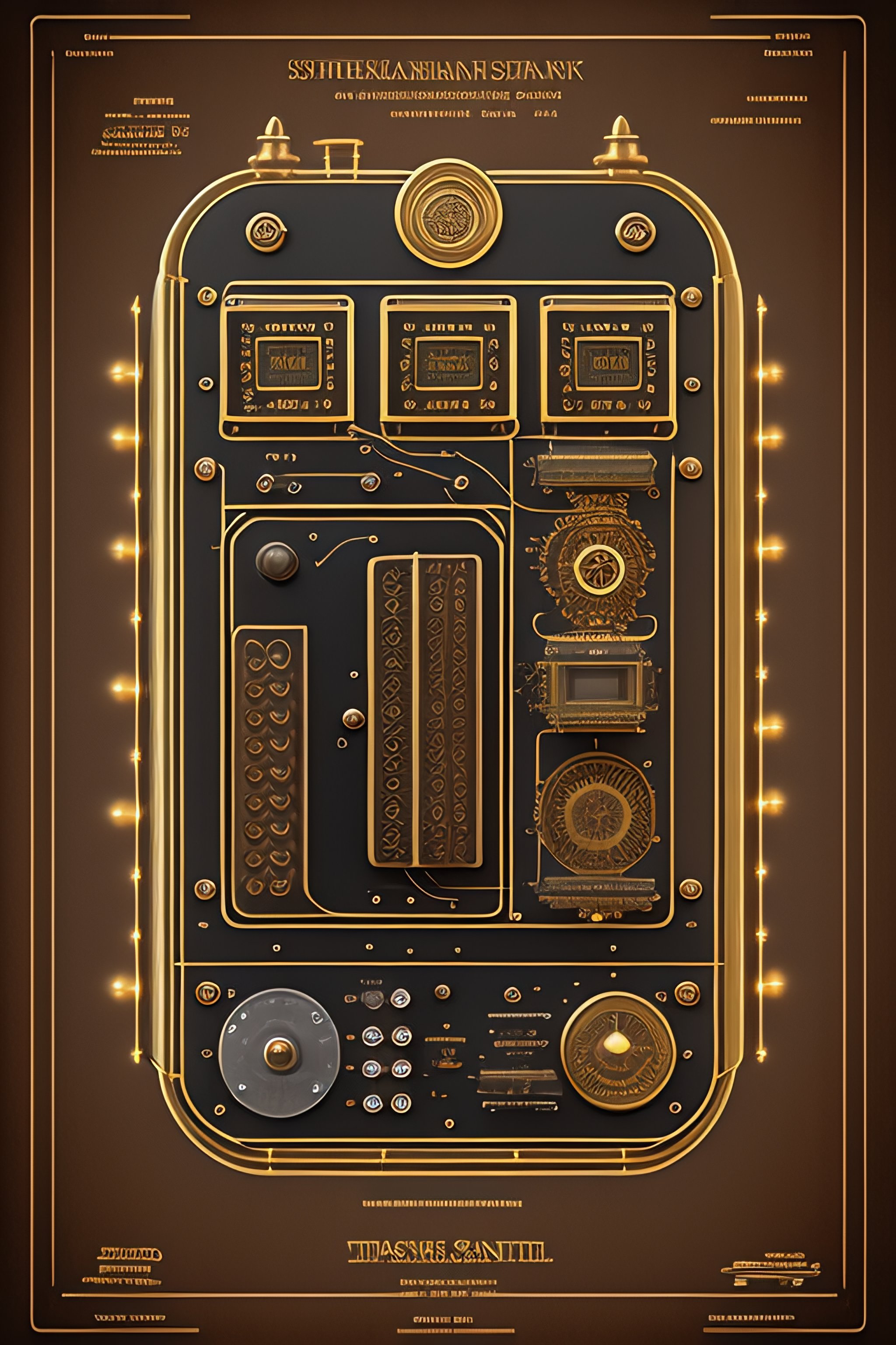 Lexica - Steampunk patent drawing front view of a control panel with ...
