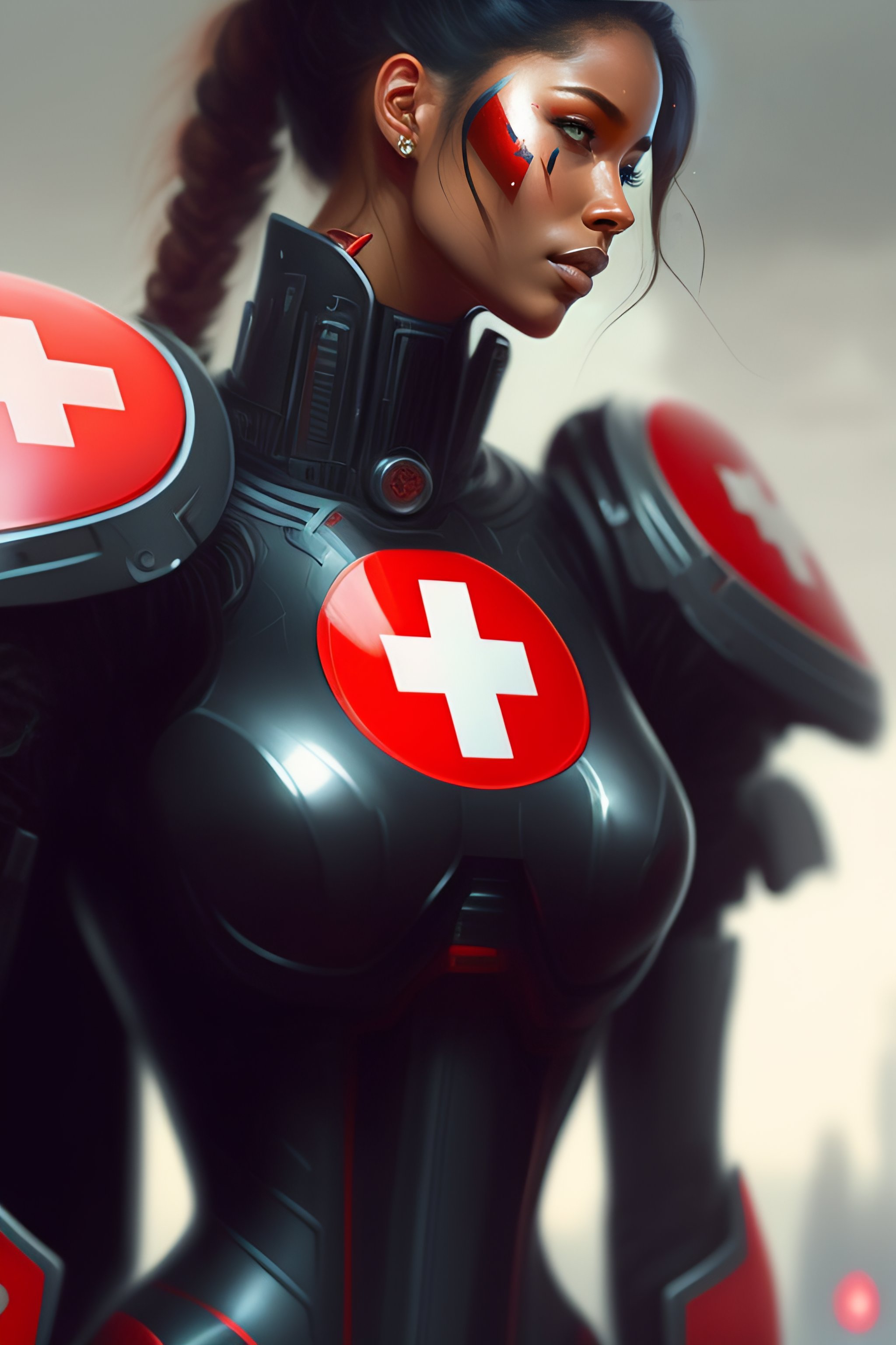 Lexica - A cyborg machine wearing red cross and helping in response to ...