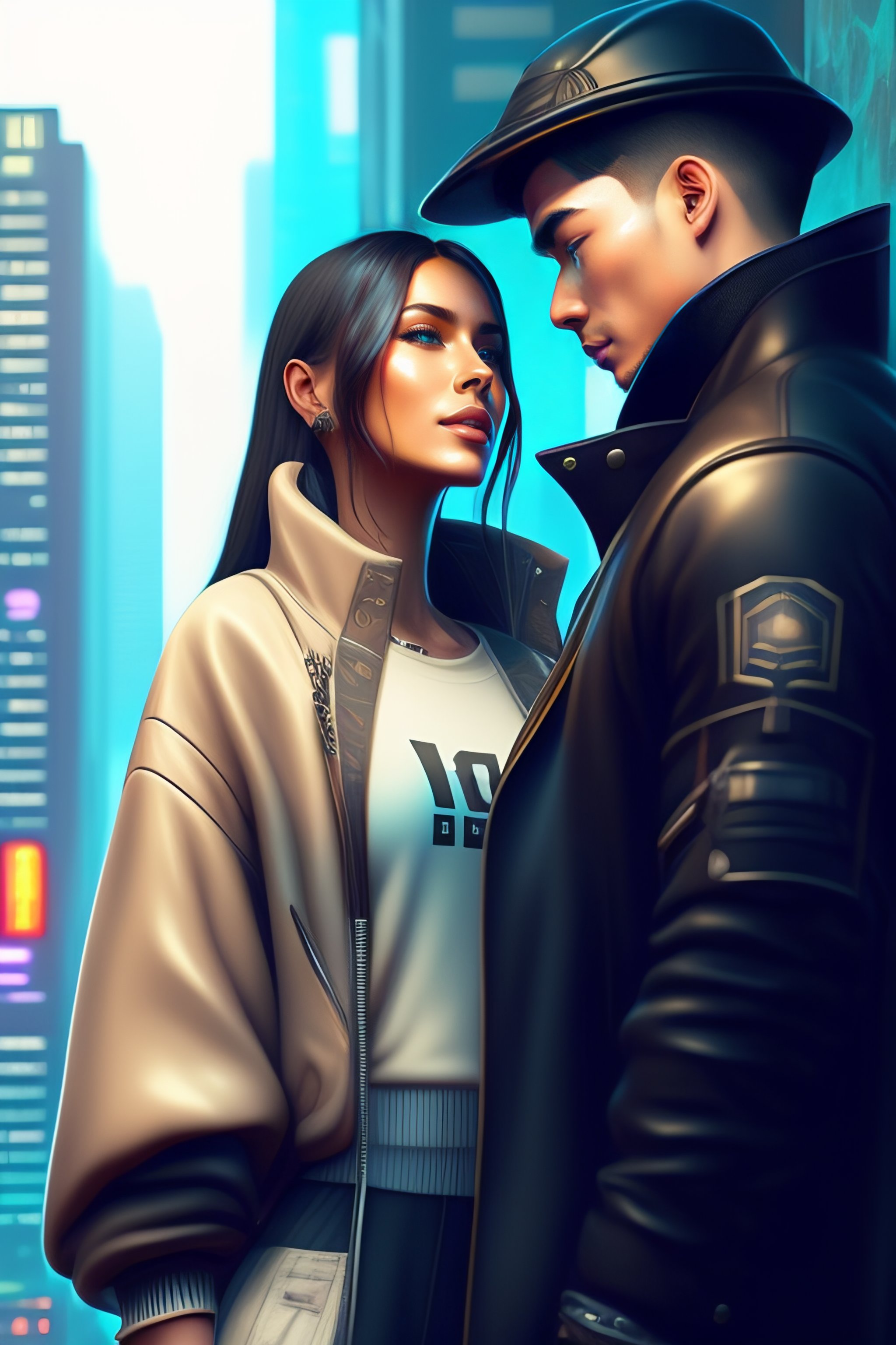 Lexica - Cyberpunk city setting. There is a beautiful young white ...