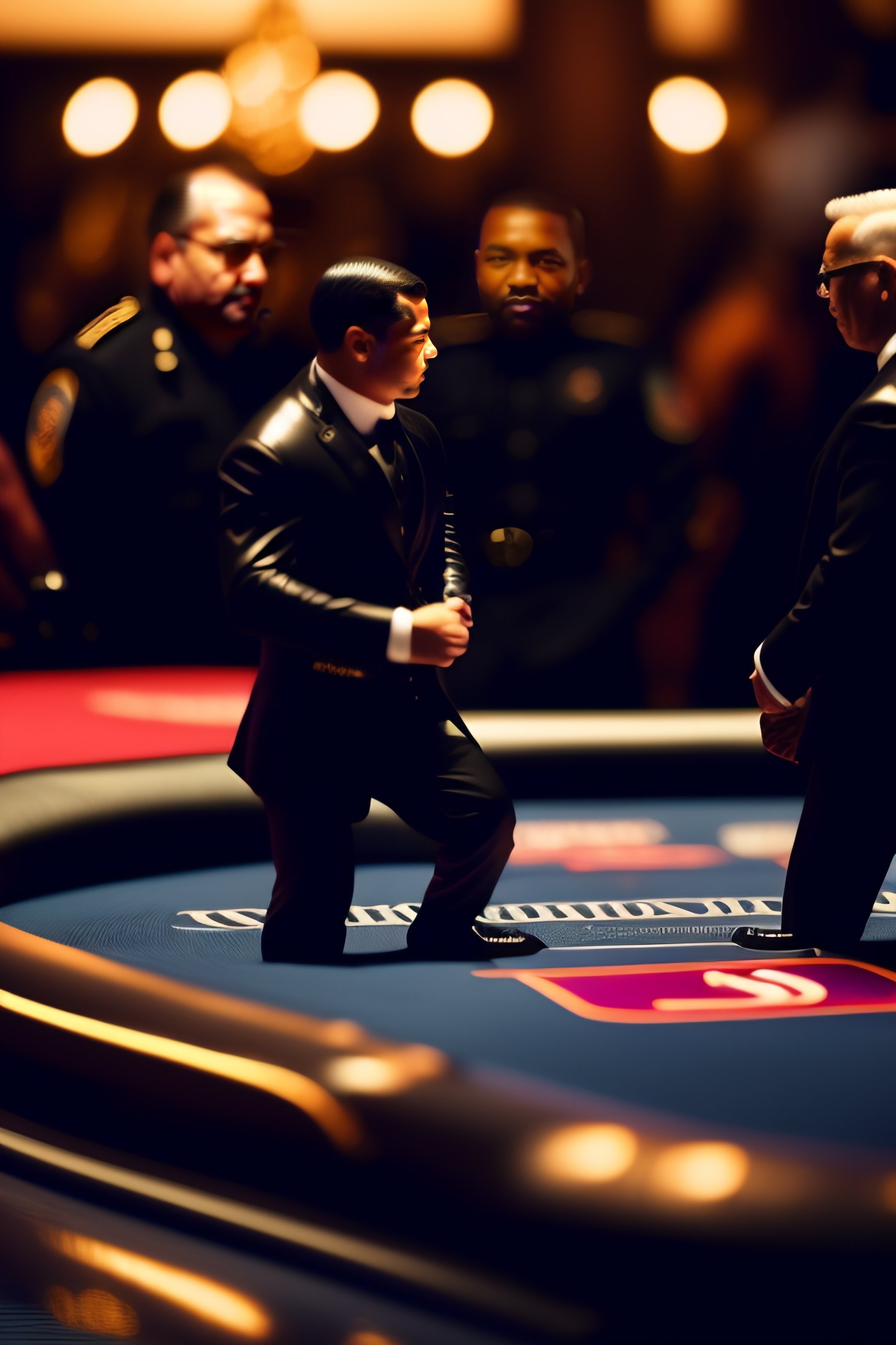 Lexica - Two miniature men dressed in all black dancing on the poker ...