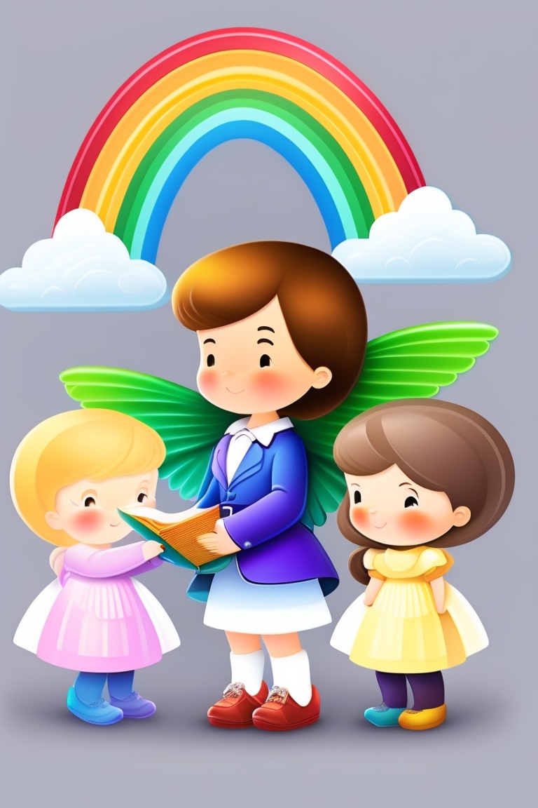 Lexica - Cartoon of a wise angel child with a book, a rainbow angel, an ...