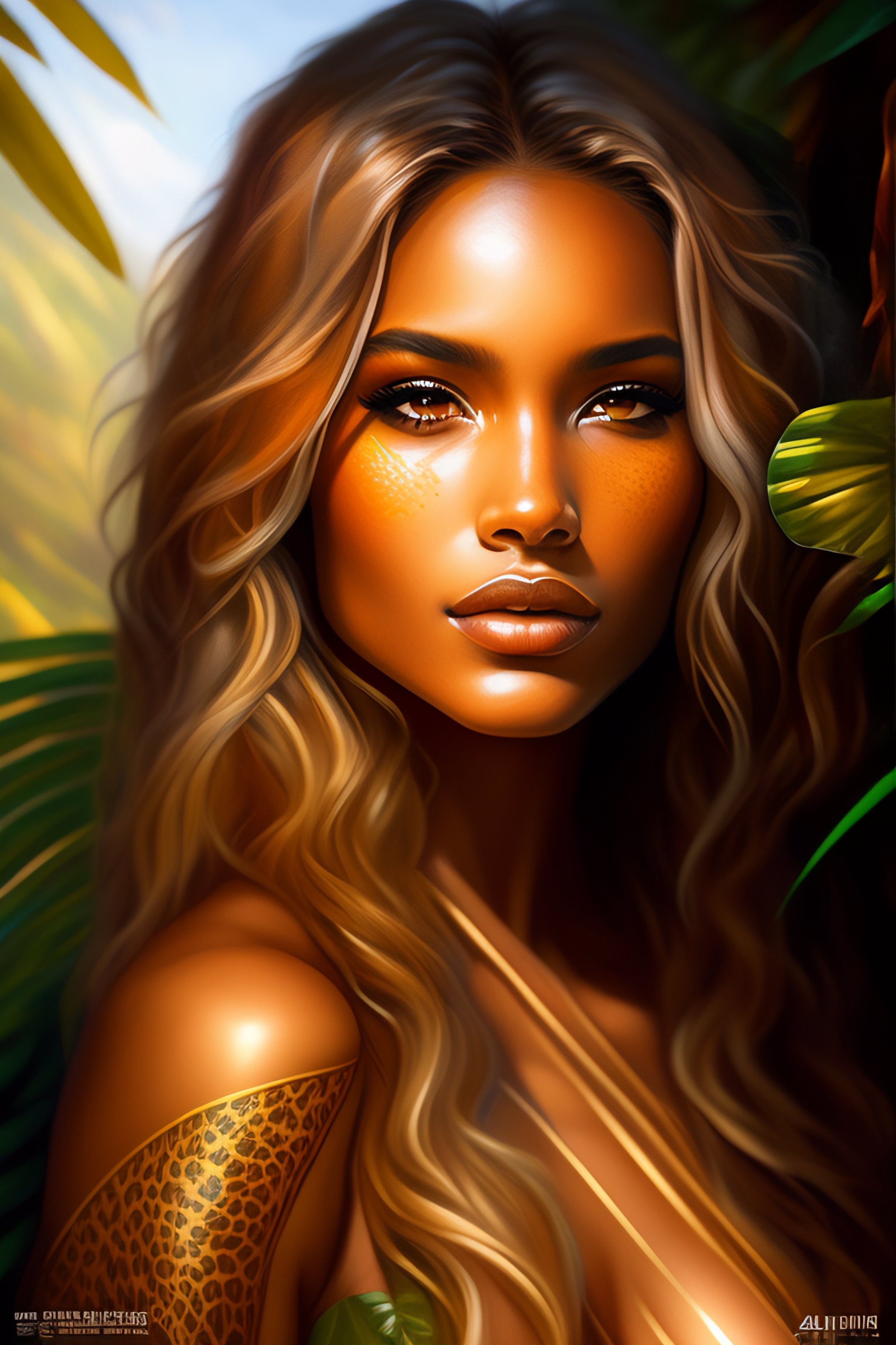 Lexica - Beautiful portrait of an attractive jungle girl, cheeta print ...