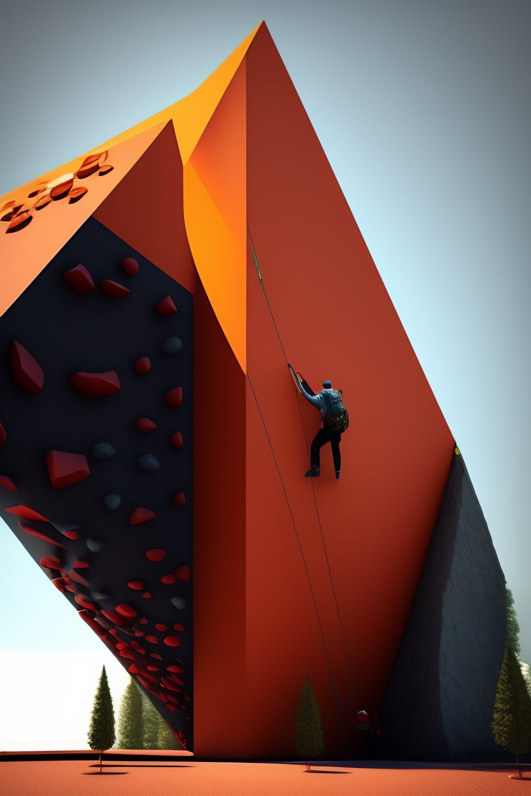 Lexica - Realistic 3d climbing man wall design