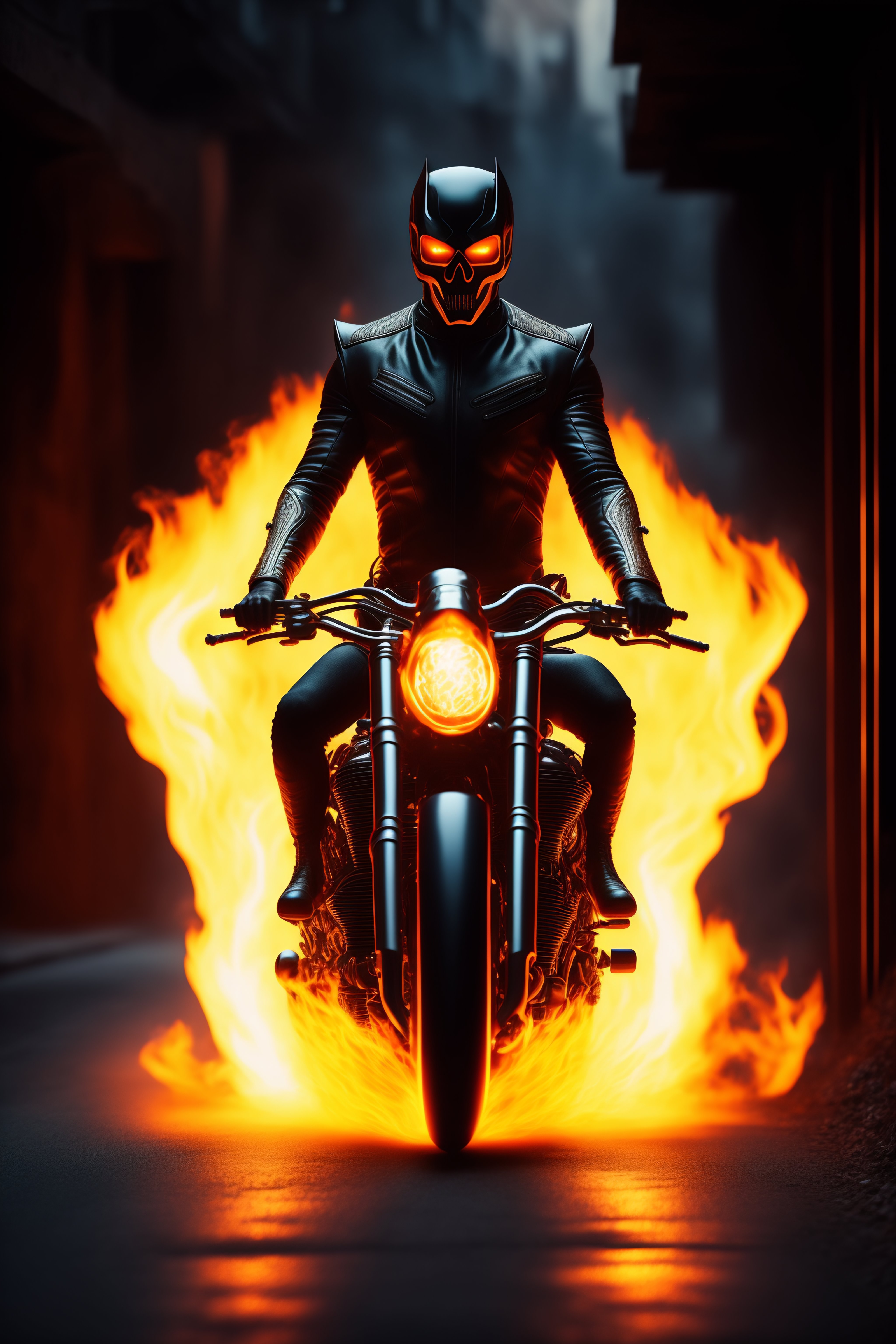 Lexica - Ghost Rider in a dark alley, cinematic lighting, digital art ...