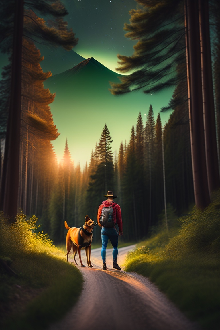Lexica - Men with dog, freedom ,vanlife green, nature, logo, forest ...