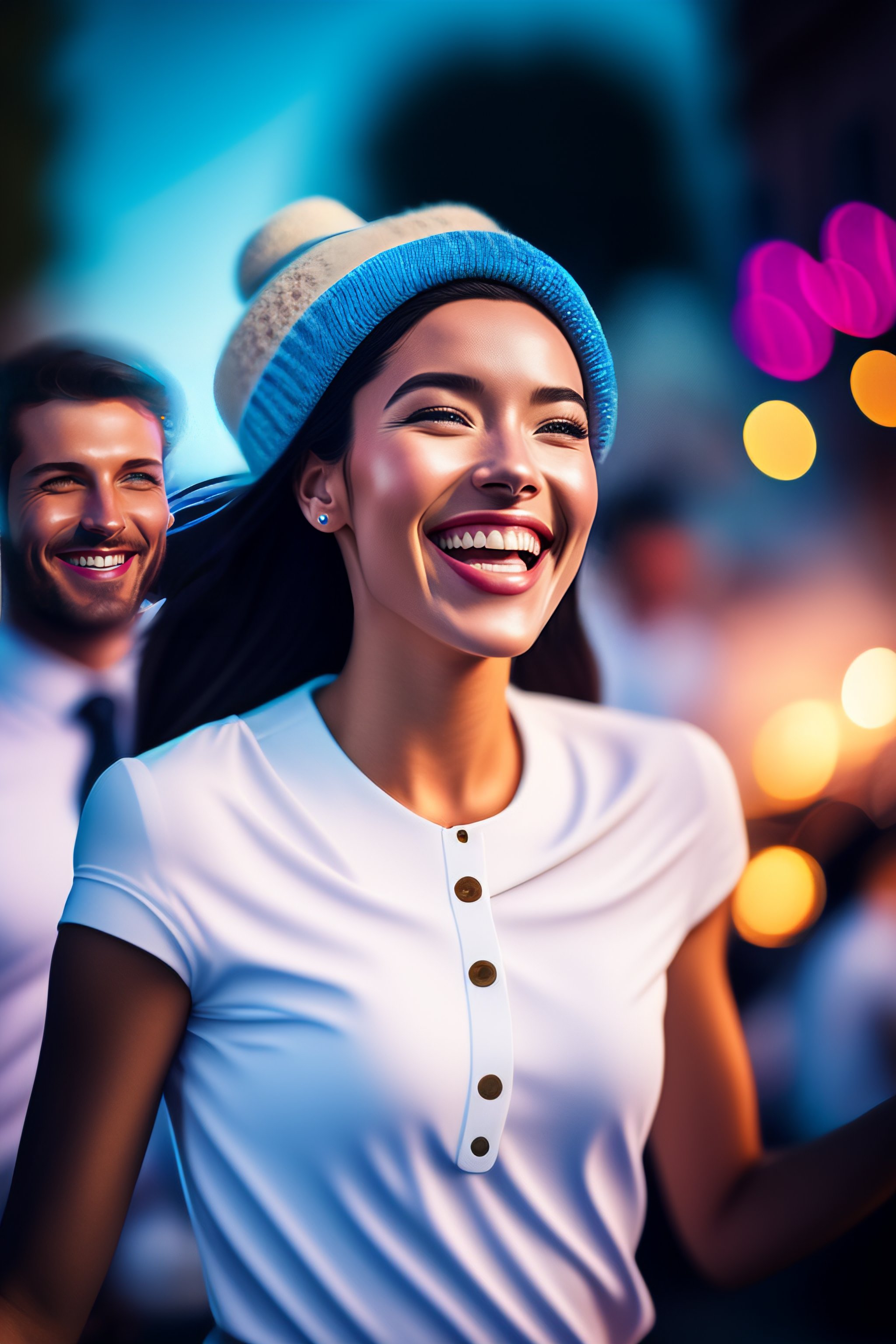 Lexica - Photorealism of a happy young lady celebrating, in a beatiful ...