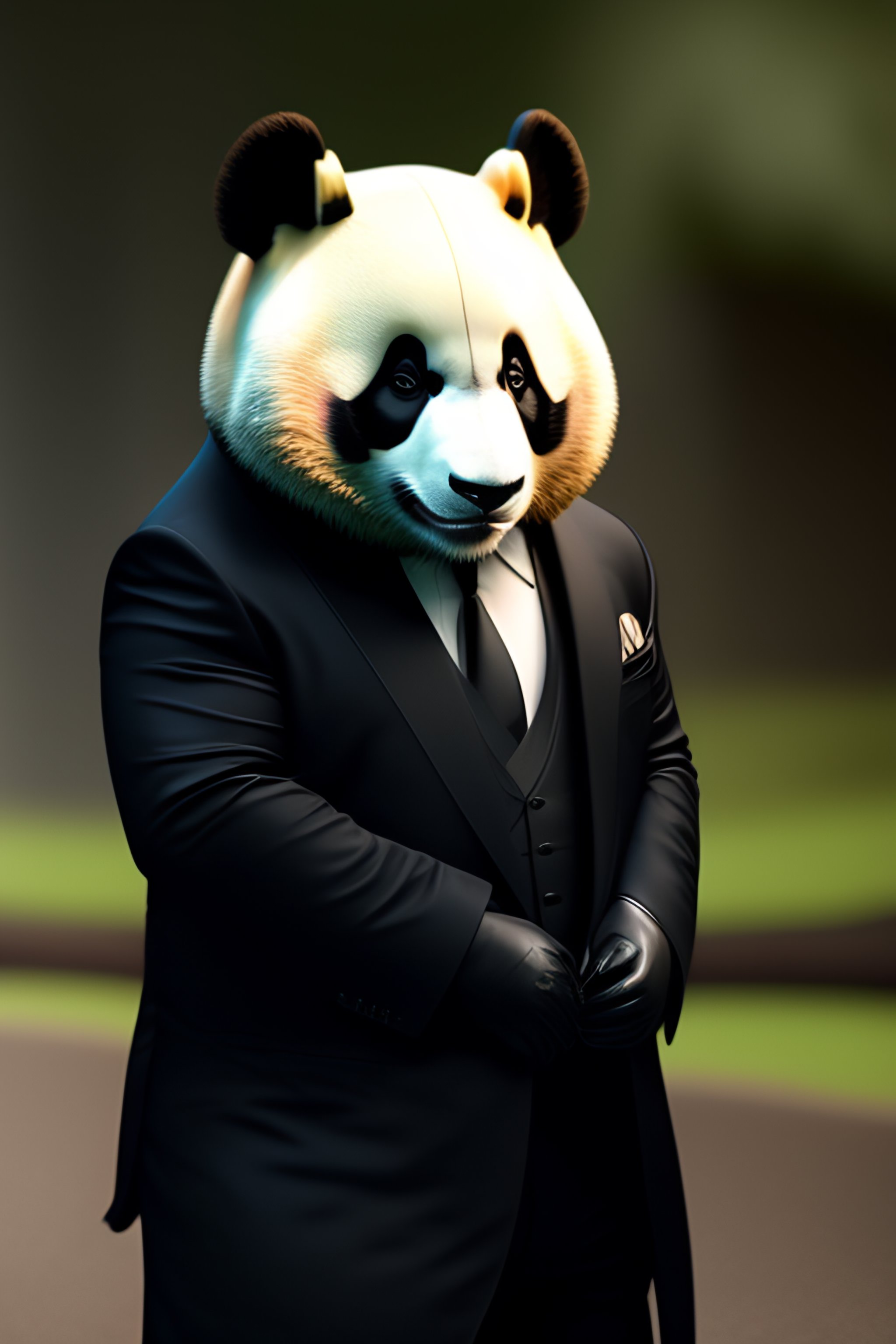 Lexica - Anthropomorphic panda in a bodyguard black suit