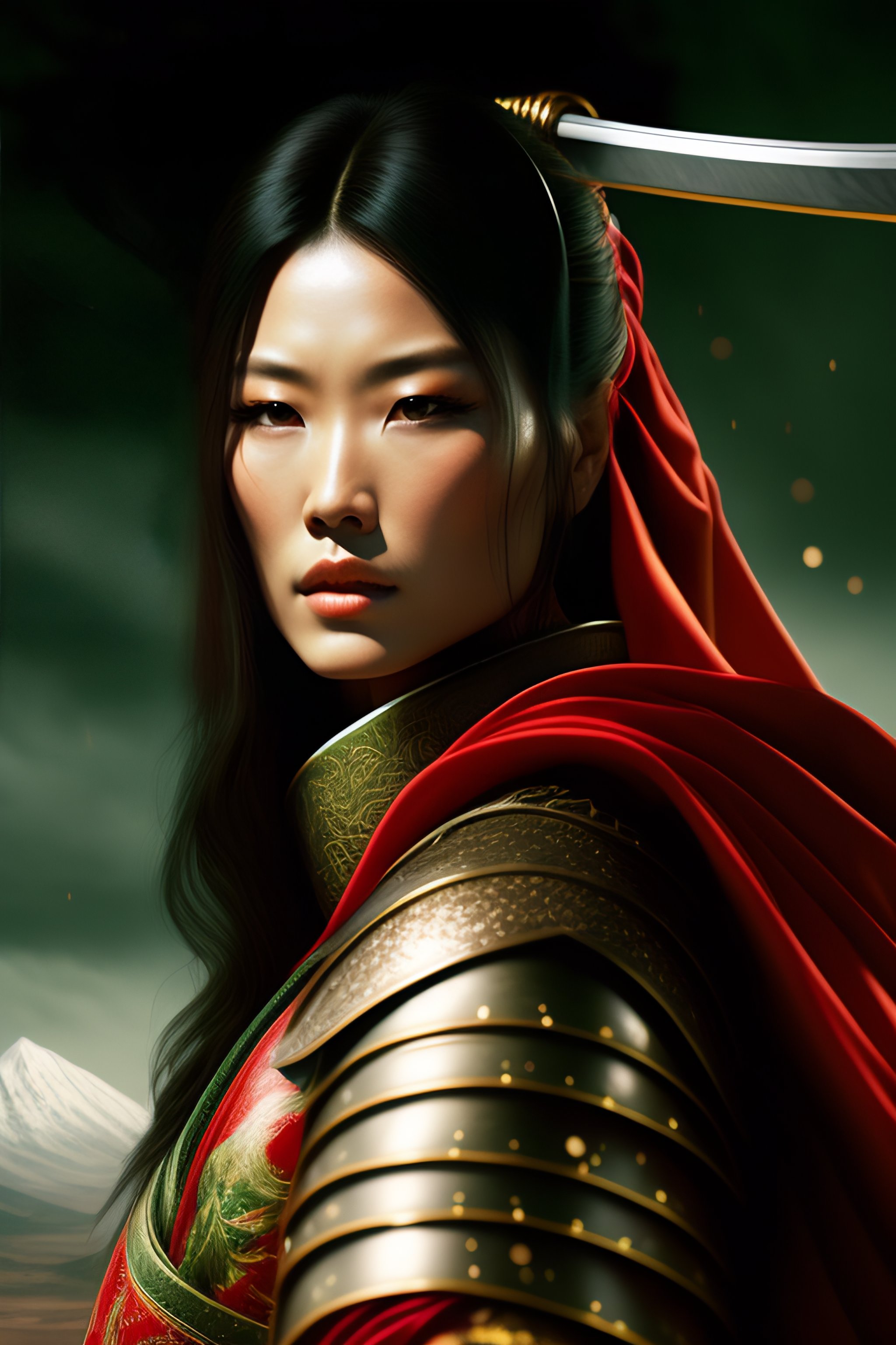 Lexica - Woman, samurai, fighting posture, holding his katana over her ...