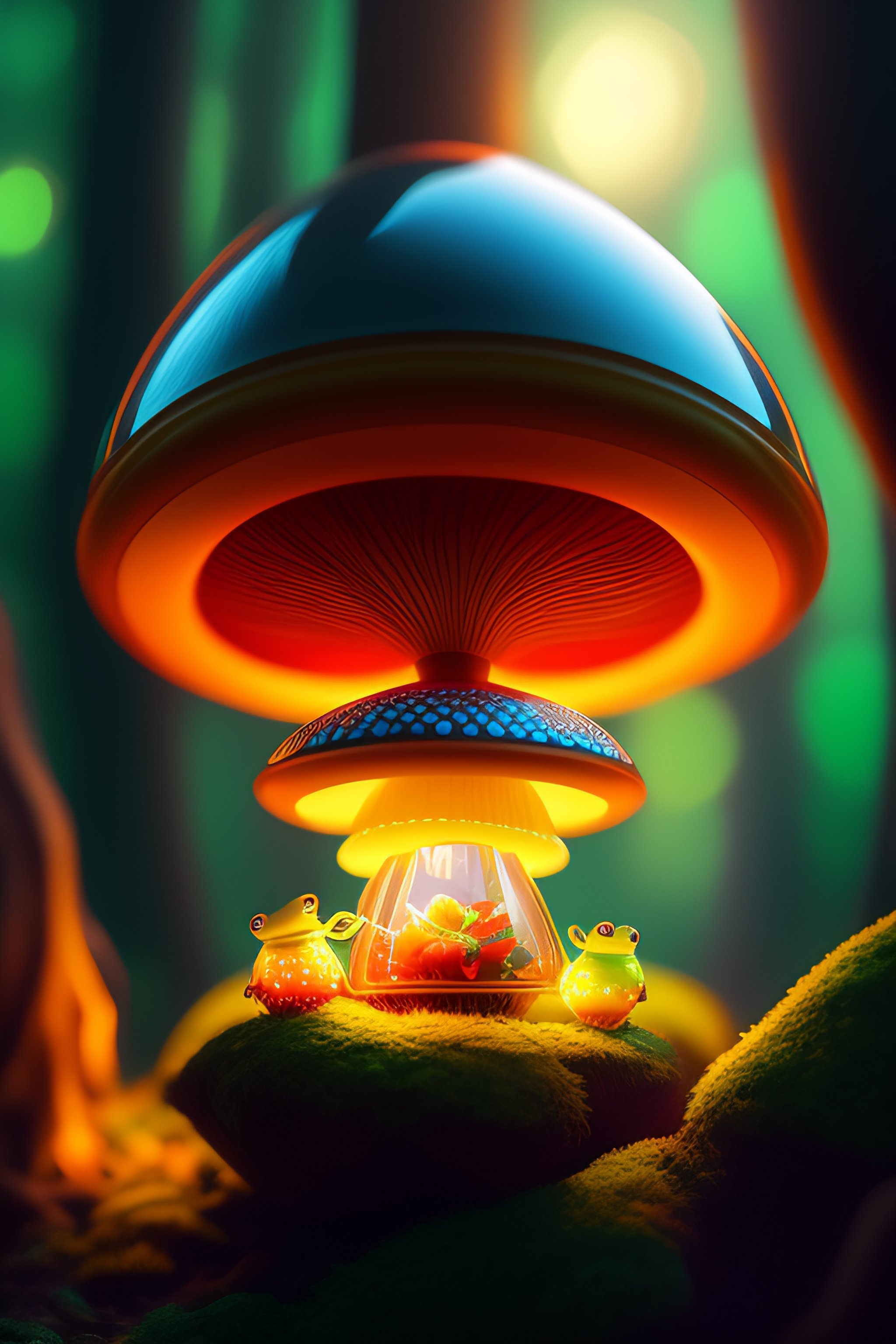 Lexica - Thumbelina next to a glowing toadstool at night in the forest, made by stanley artgerm ...
