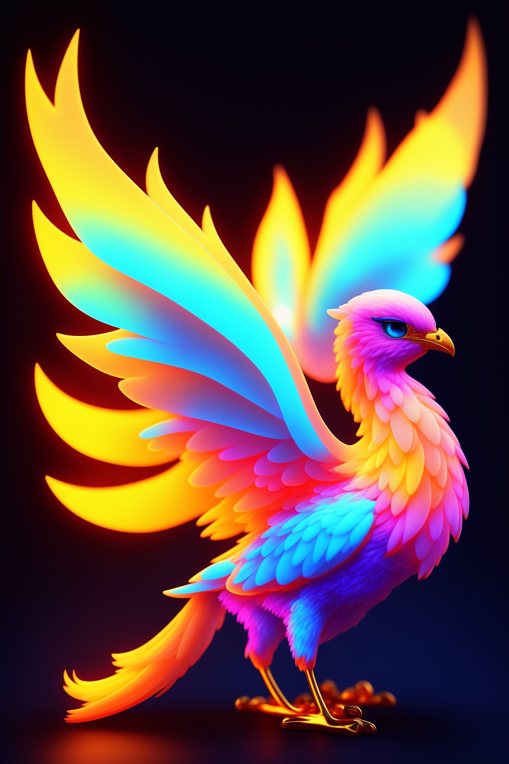 Lexica - Luminescent neon A cute adorable baby phoenix made of crystal ...