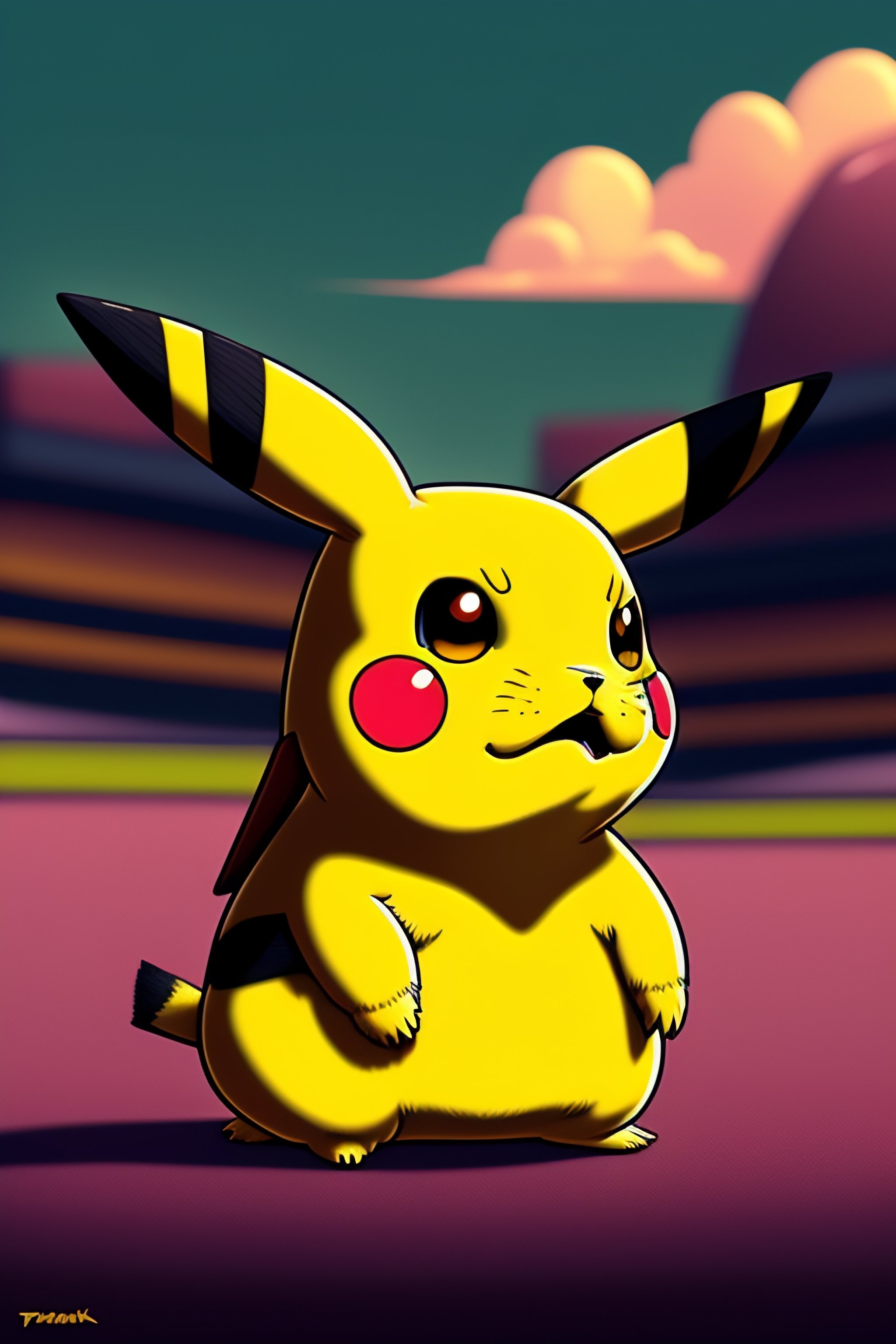 Lexica - Pikachu drawn in simpsons style, cartoony