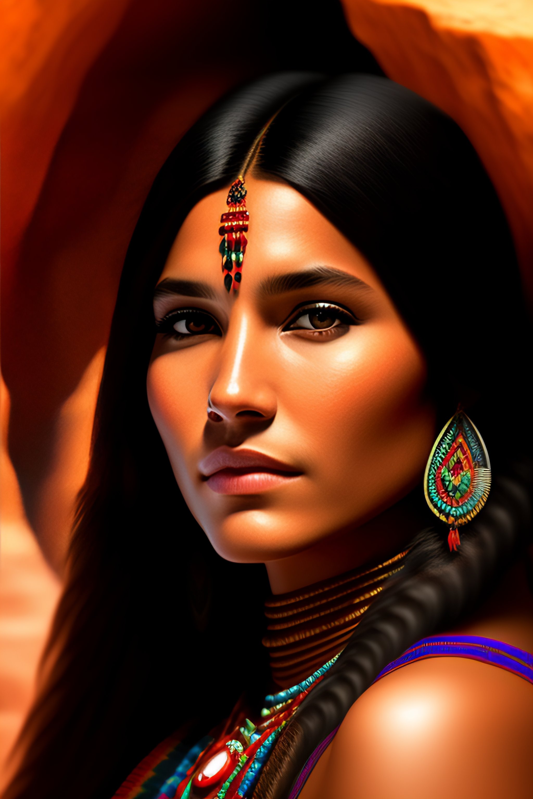 Lexica - Native american young woman portrait in 3d digital art with ...