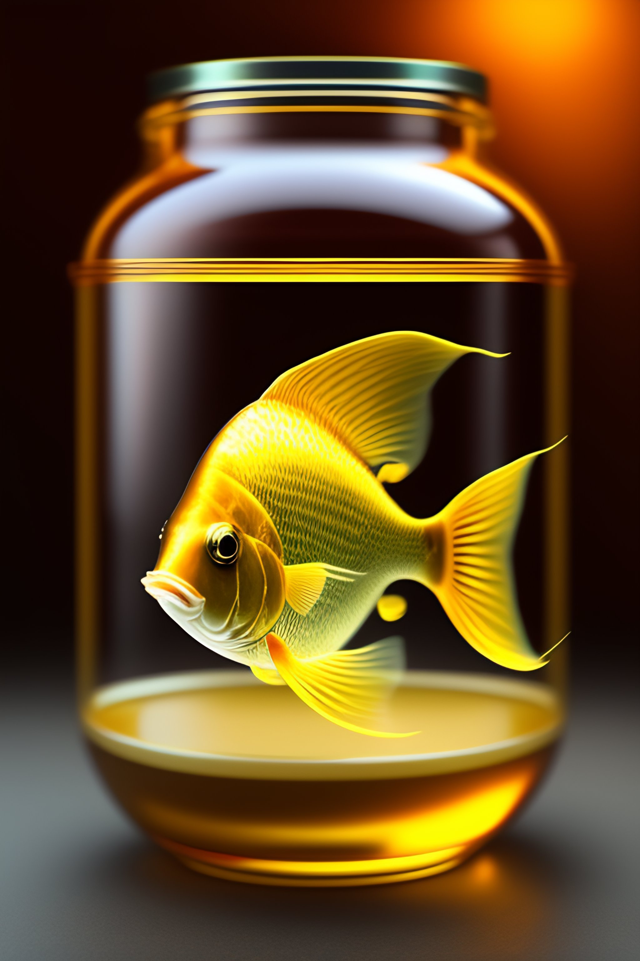 Lexica - A cute little golden fish in a small jar fish tank