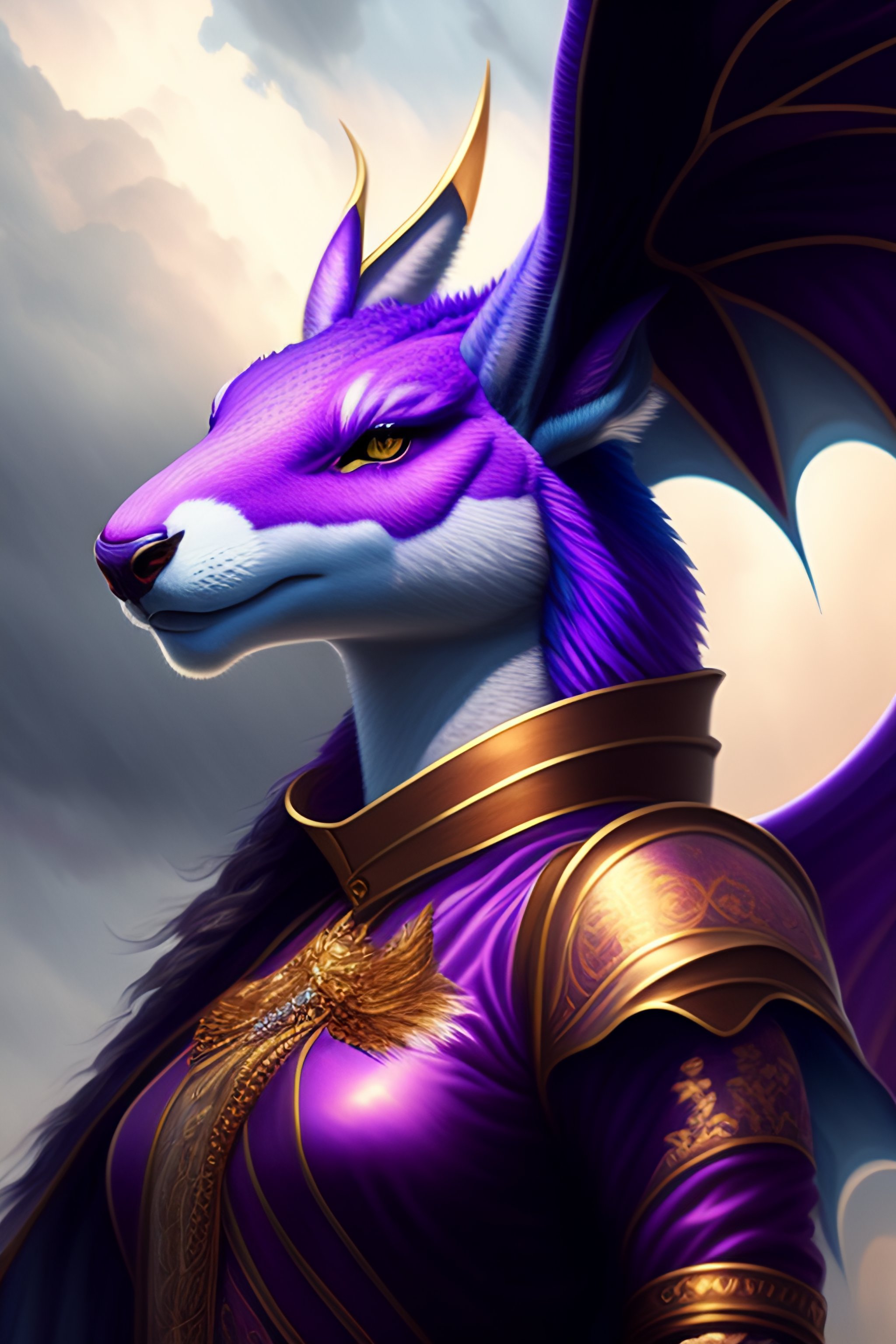 Lexica - Painting of a Purple Eastern Anthro dragoness in a stormy sky ...