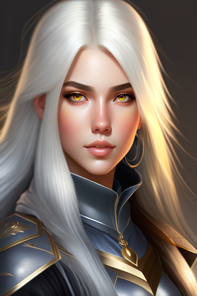 Lexica - A beautiful assassin girl with gold eyes and long silver hair ...