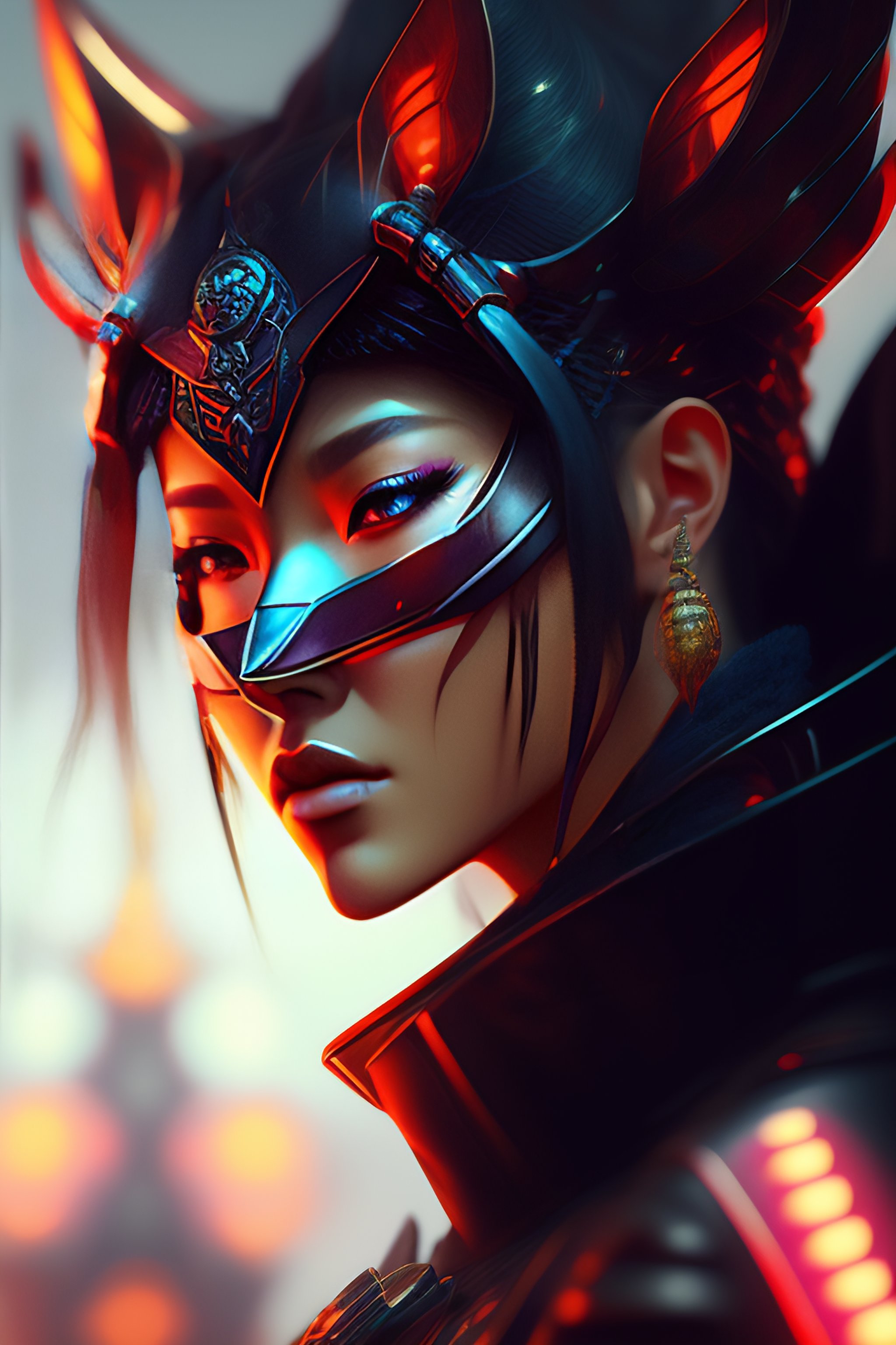 Lexica - Cyber punk, oni mask, 3 d render beeple, portrait, japanese ...