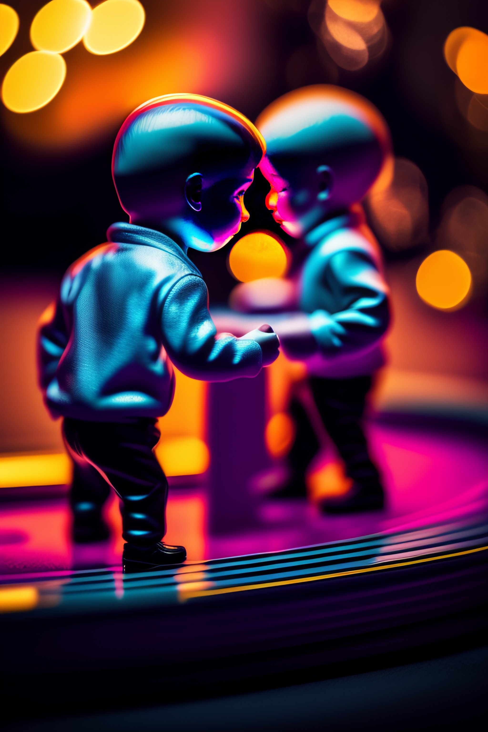 Lexica - Two tiny men dancing on the poker table in vegas, cyberpunk