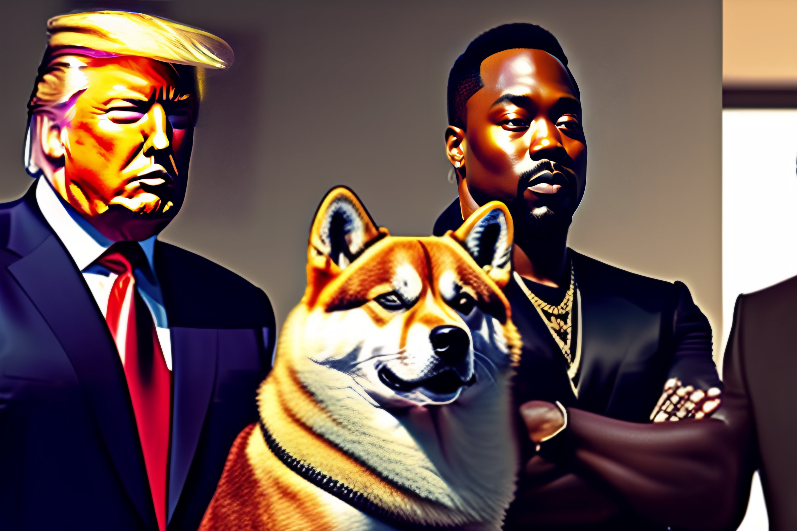 Lexica - Elon musk with donald trump and kayne west rapper + a shiba ...