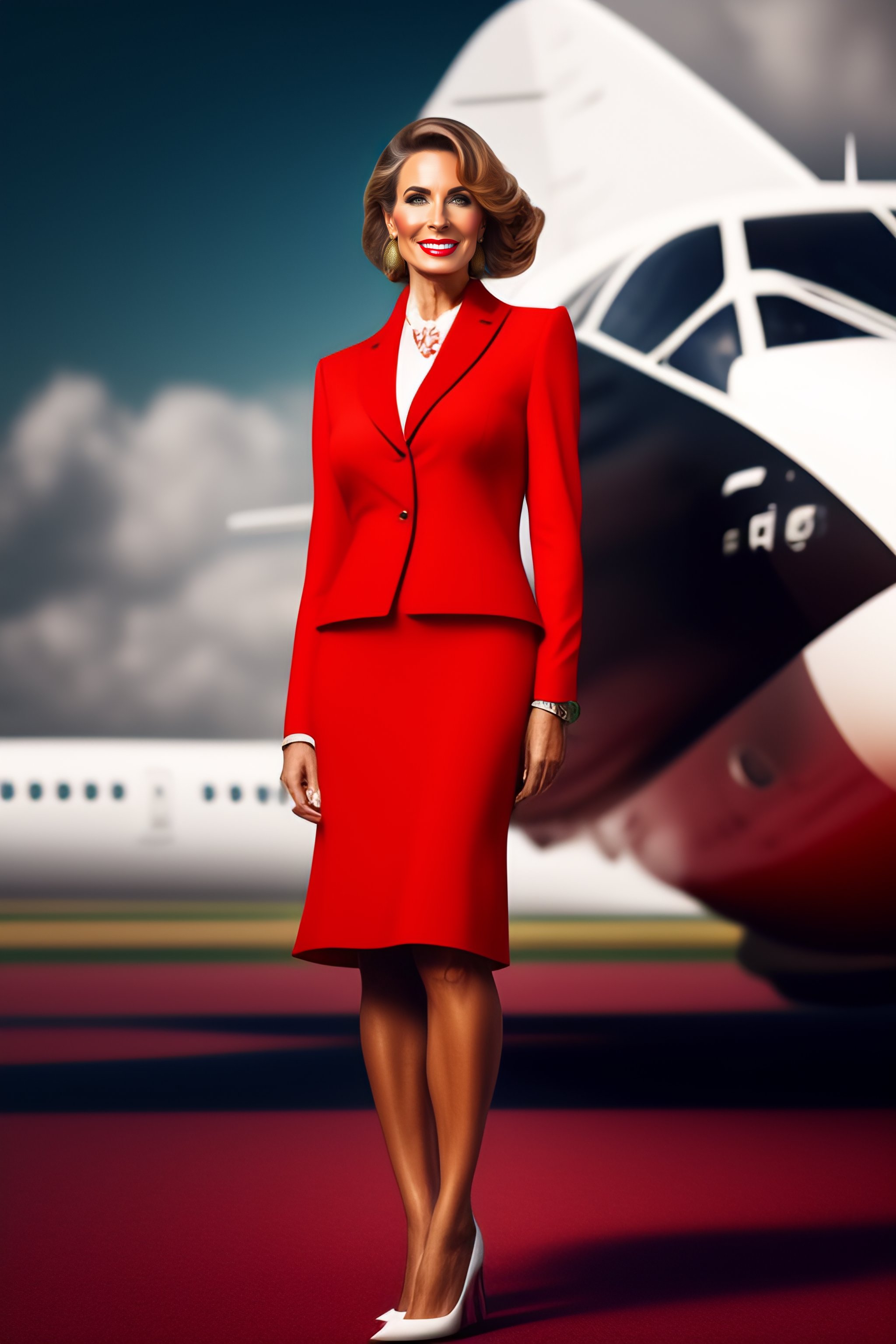 Lexica - High-flying executive woman in a red cocktail dress with white ...