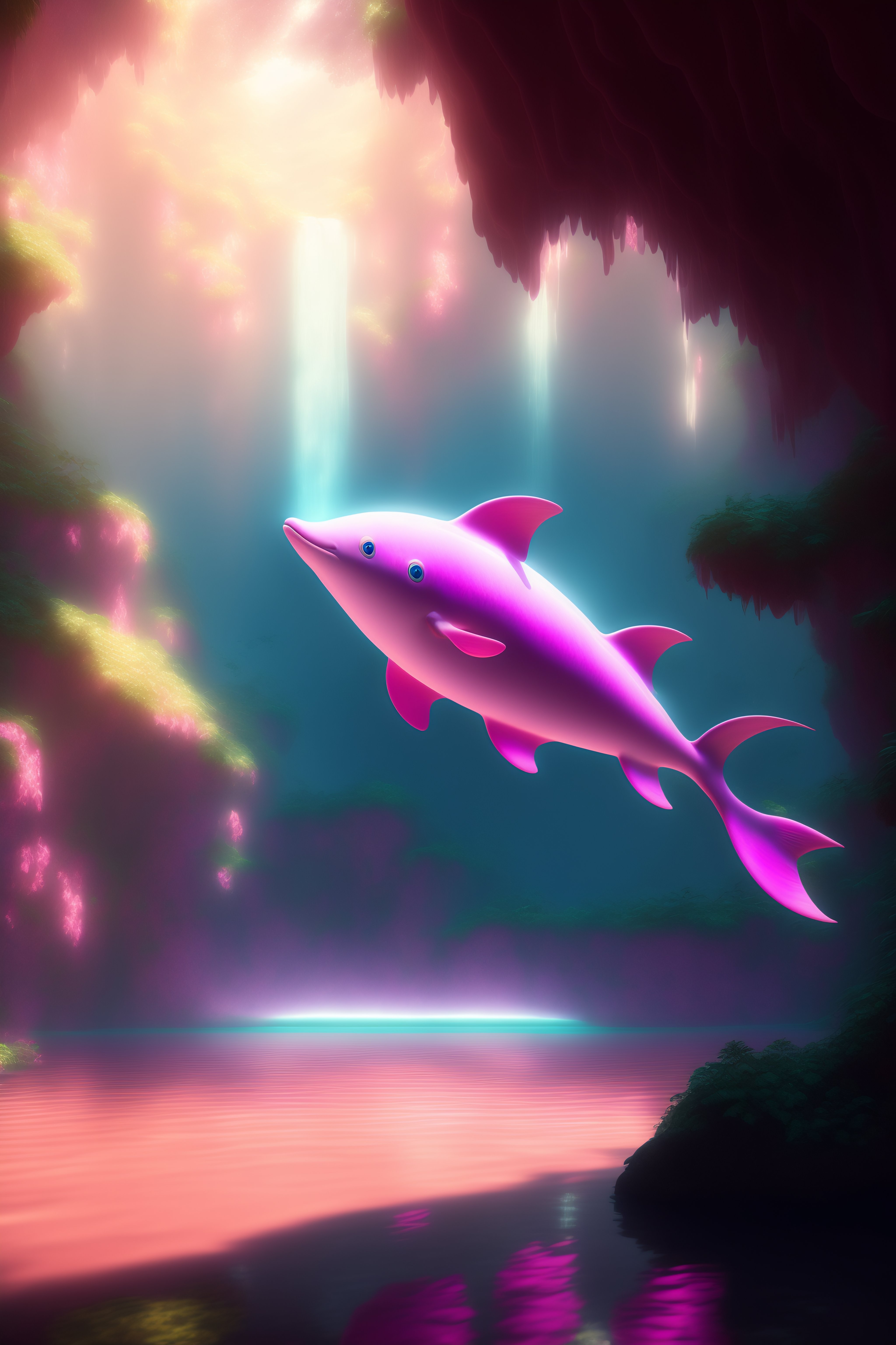 Lexica - A pink dolphin by pixar in the rainforest, surrealism, fantasy ...