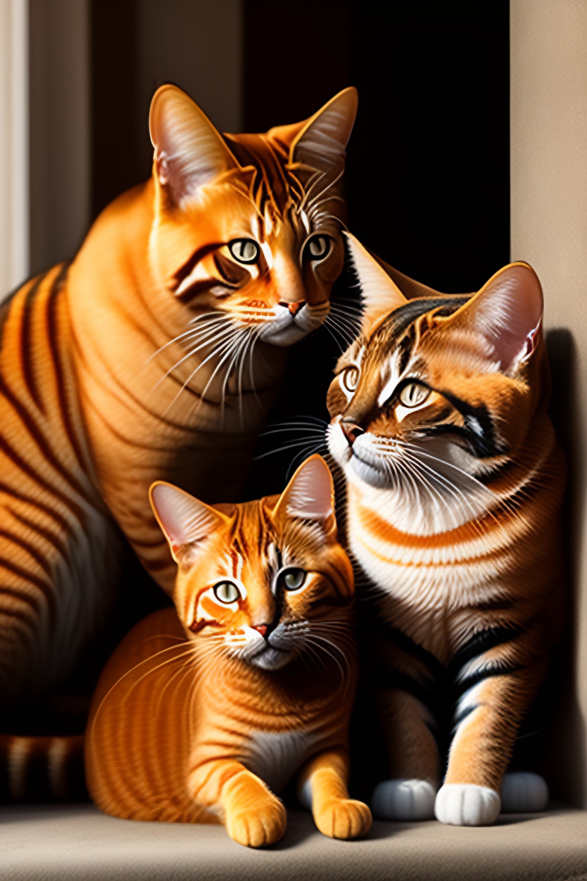 Lexica - Un chat noir et marron avec un chat roux avec 2 chat tigrer