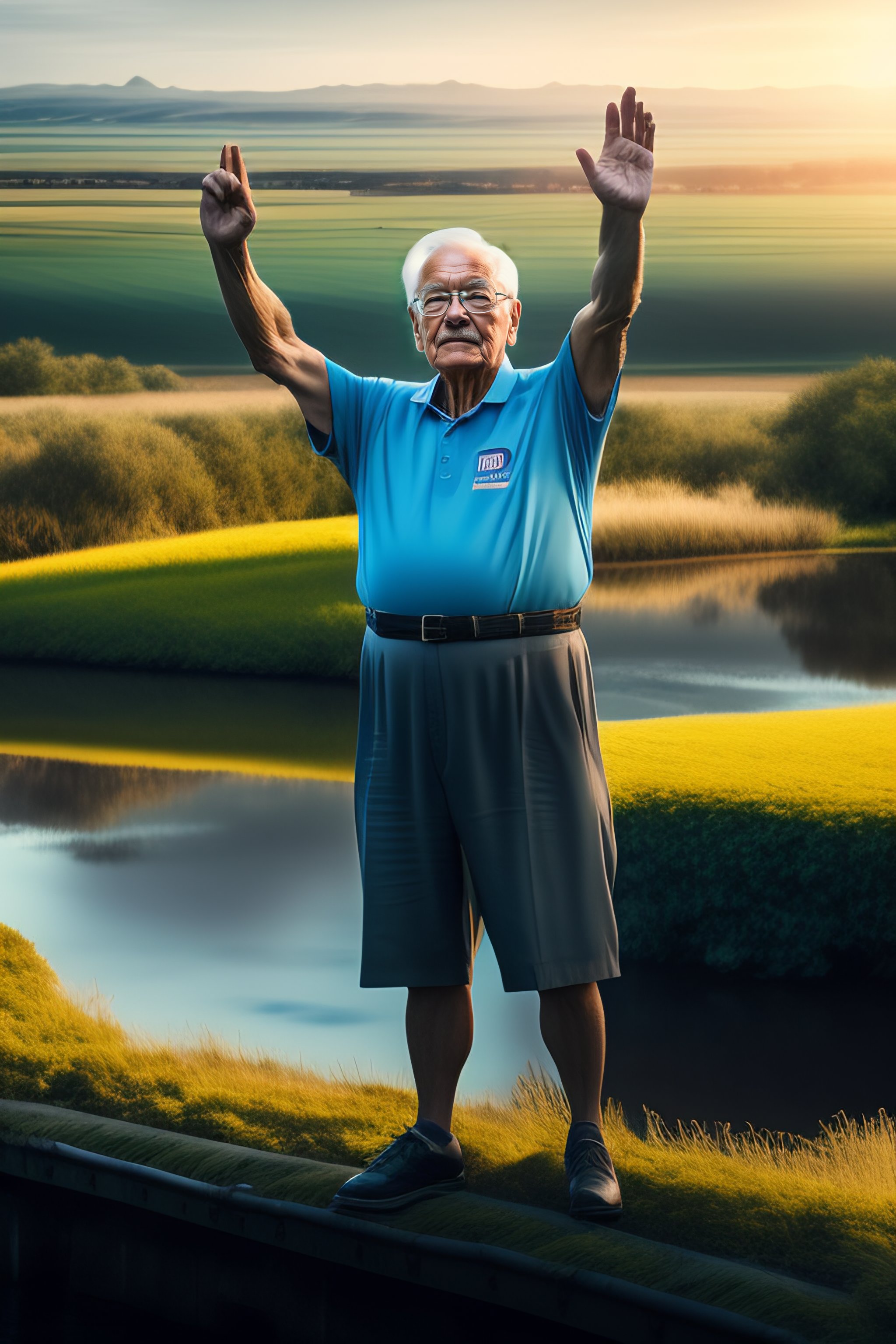 Lexica - Old man raising right hand,