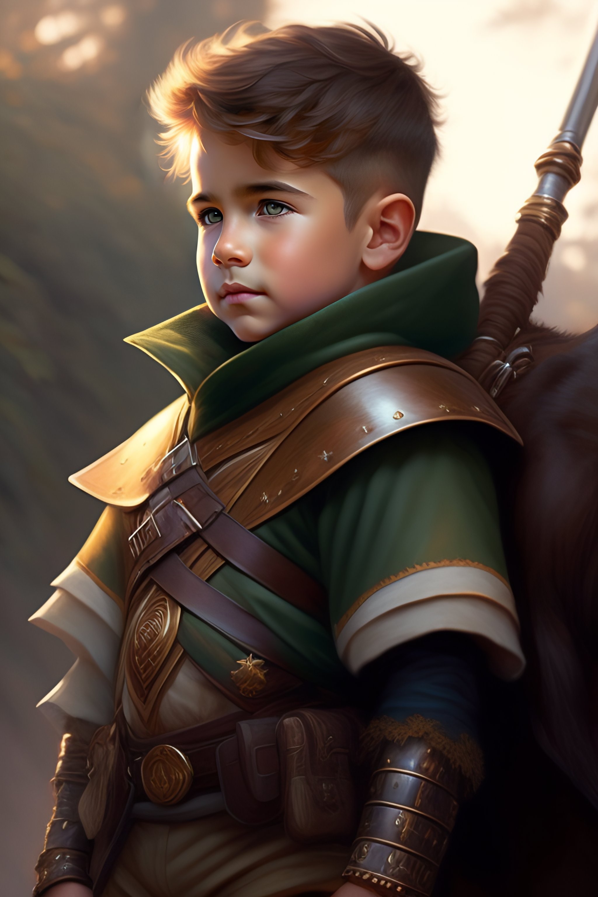 Lexica - Little boy on young rugged muscular, hairy chest ranger's lap ...