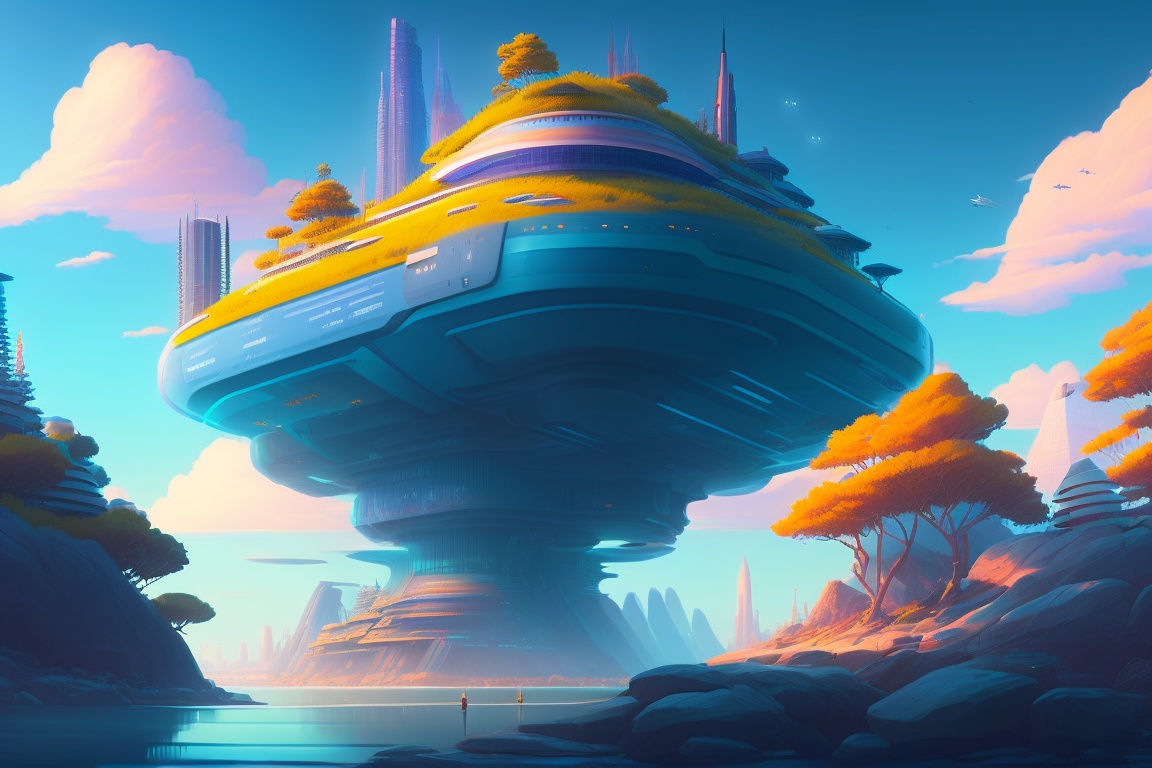 Lexica - Futuristic city on floating island, rendered by Beeple, Makoto Shinkai, syd meade ...