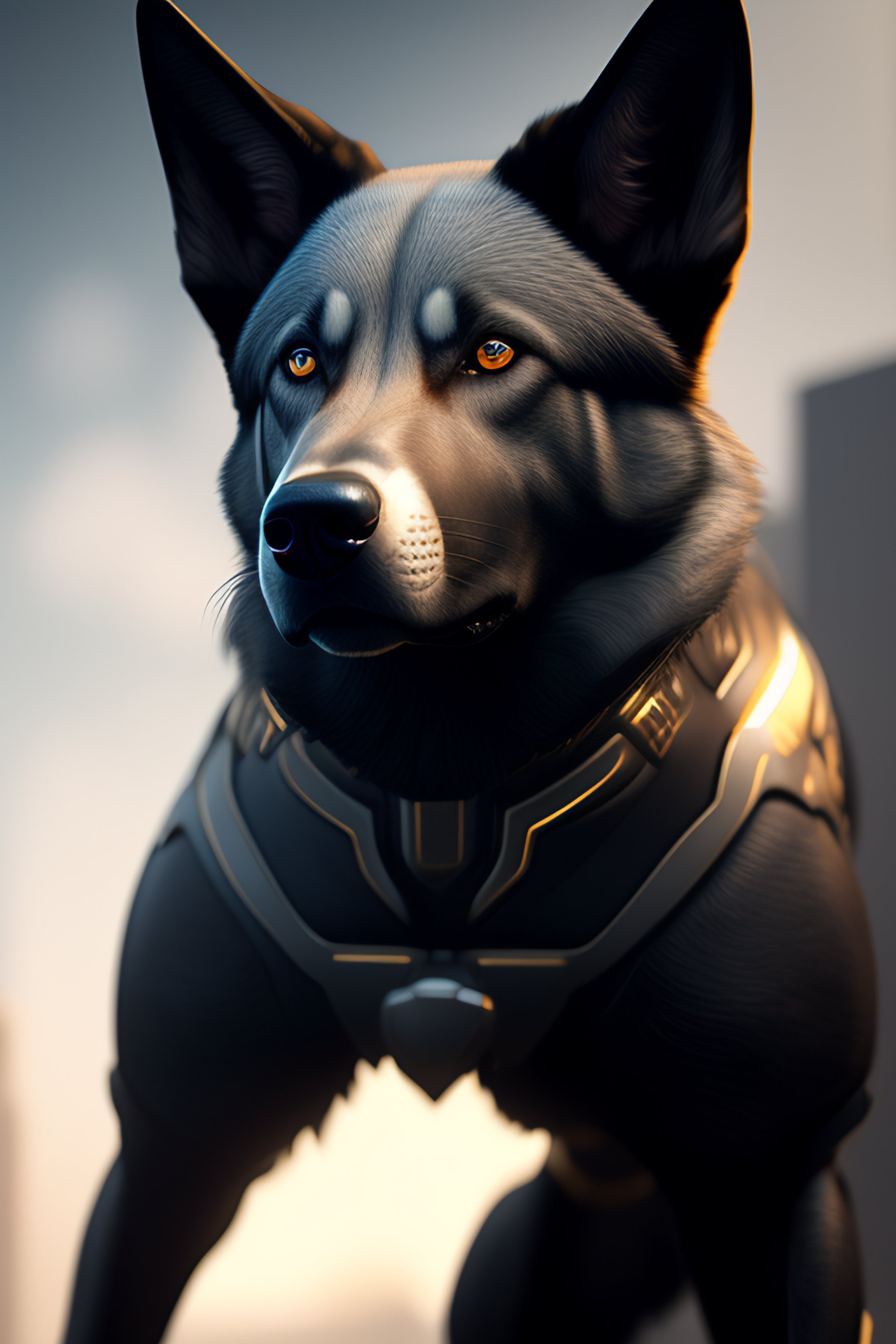 Lexica - Https://s.mj.run/Y7Xu4X1AQko Dog cybernetic grey werewolf with ...